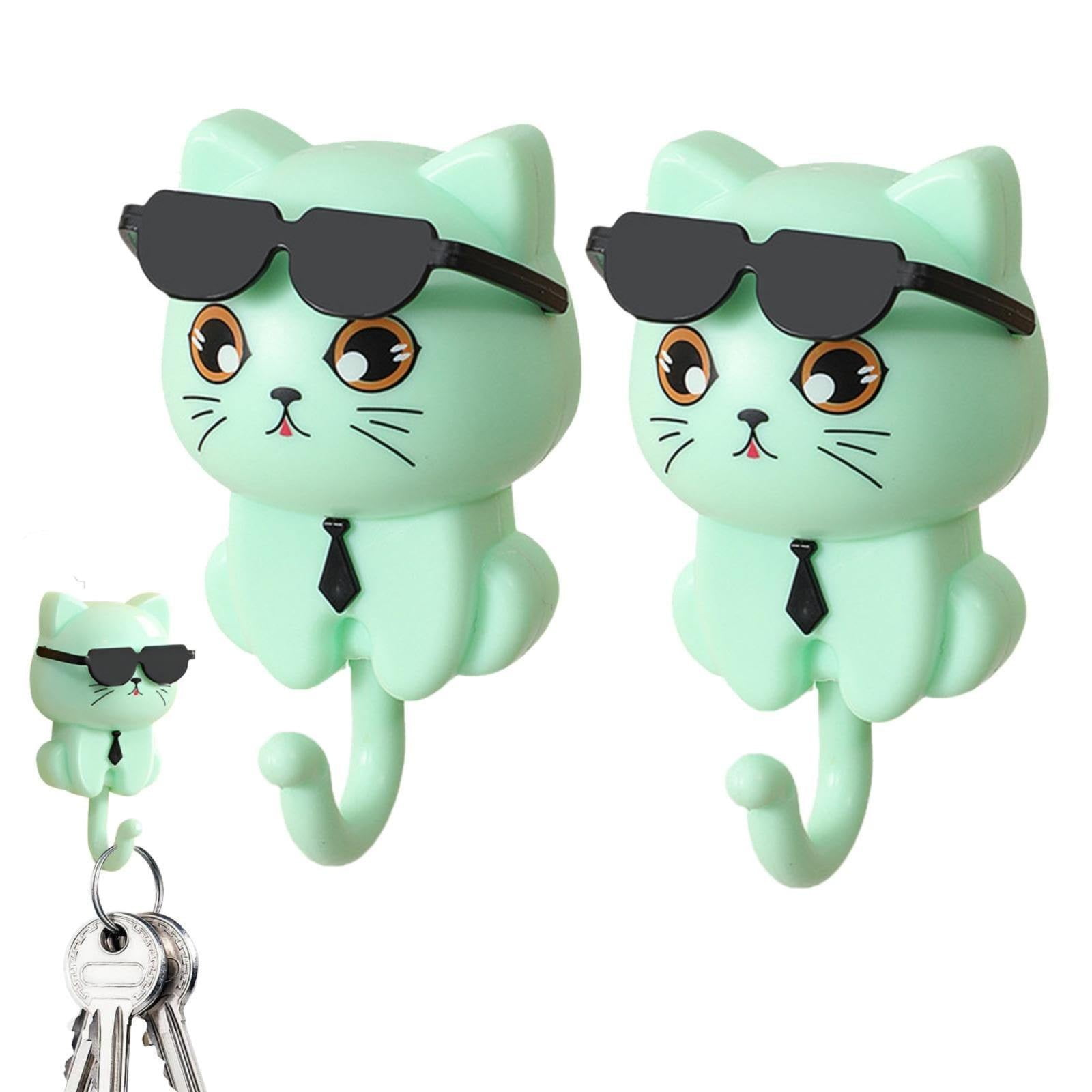 GBAYXJ Cat Key Holder Creative Cat Shape Hooks 2 Pack Adhesive Coat ...