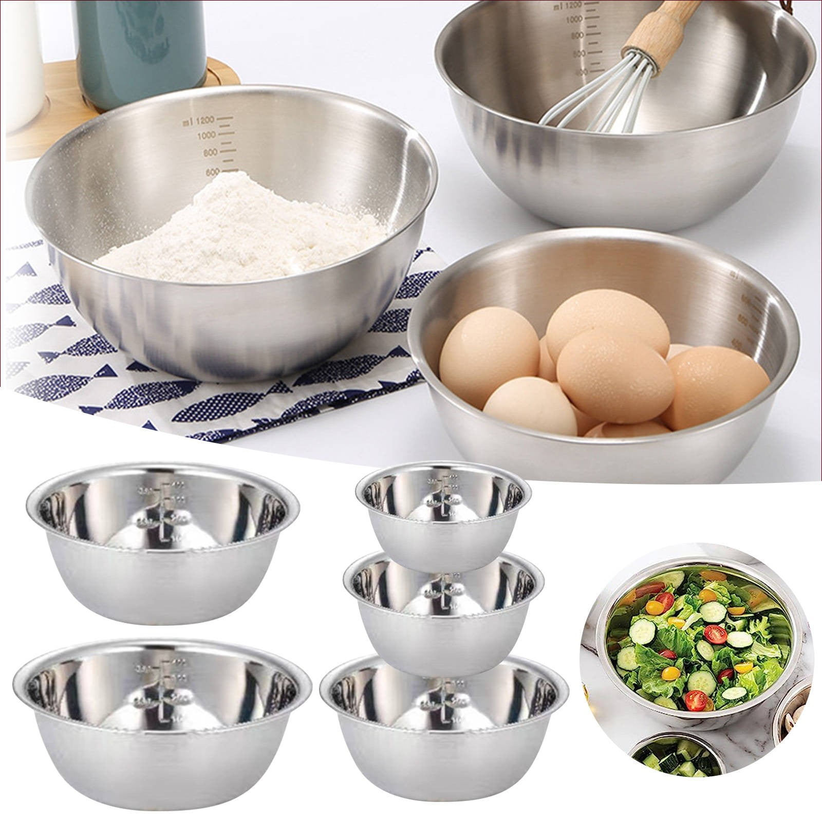 Clearance!Giyblacko 5 Stainless Mixing Bowls Economy Mixing Bowl Set ...