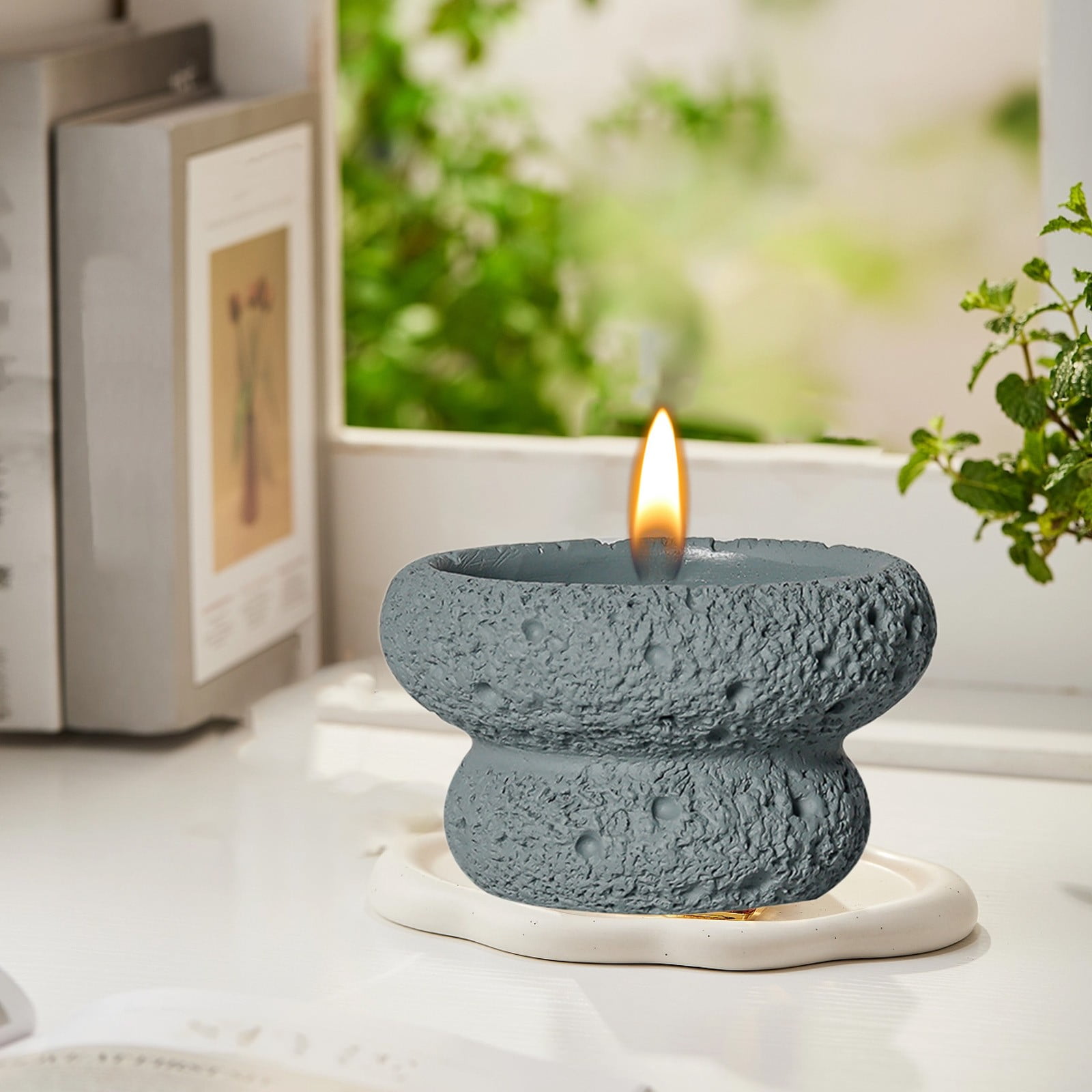 Gmogad Industrial Cement Meteorite Candle Cup 9.3cm Flameless Crystal Container for Aromatherapy ...