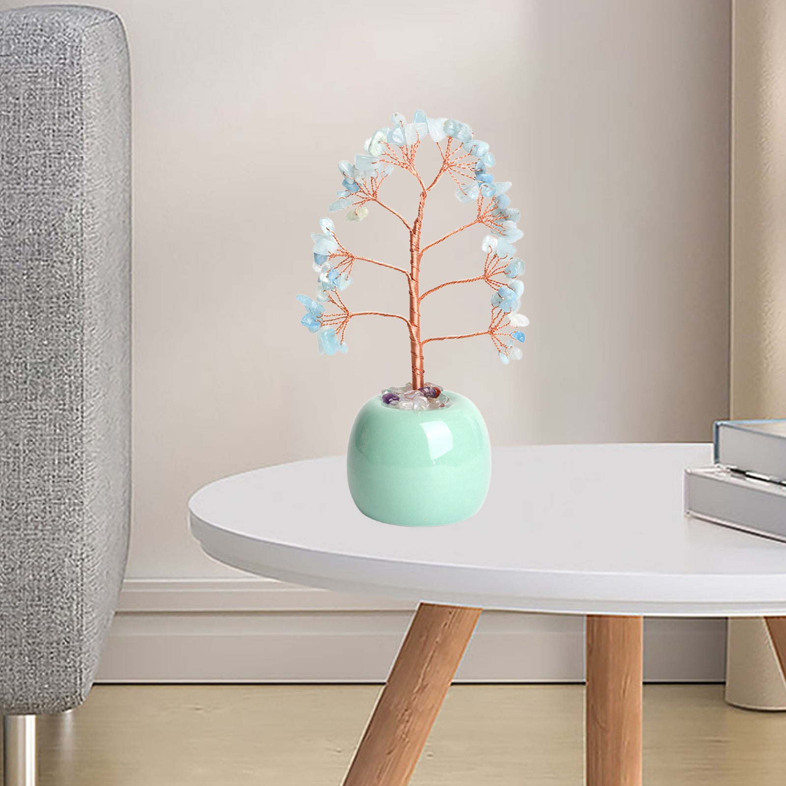 Gmogad Natural Crystal Tree Ornament - Crushed Stone & Wood Decor ...