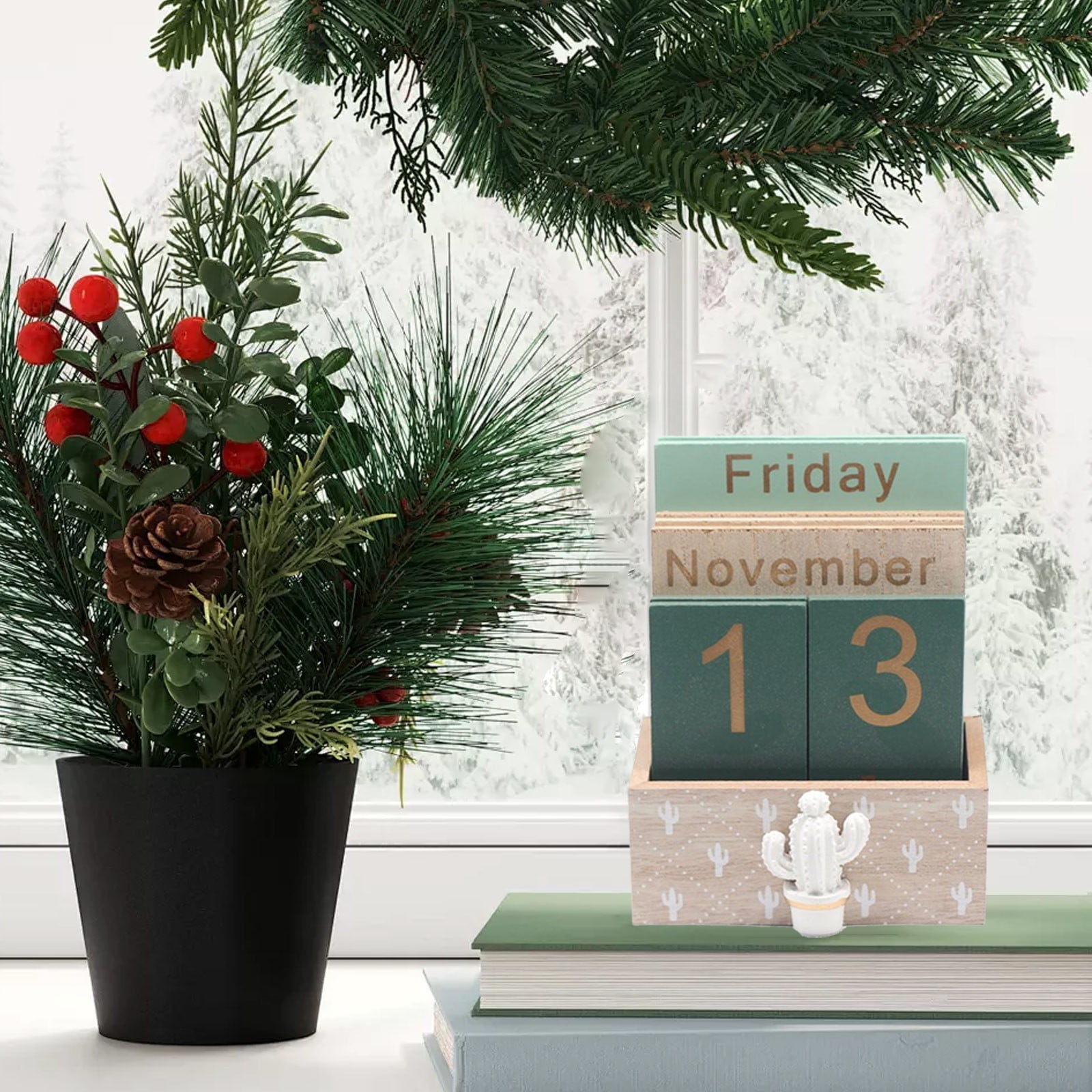 Gmogad Wooden Perpetual Calendar - Desktop Countdown Board - Natural ...