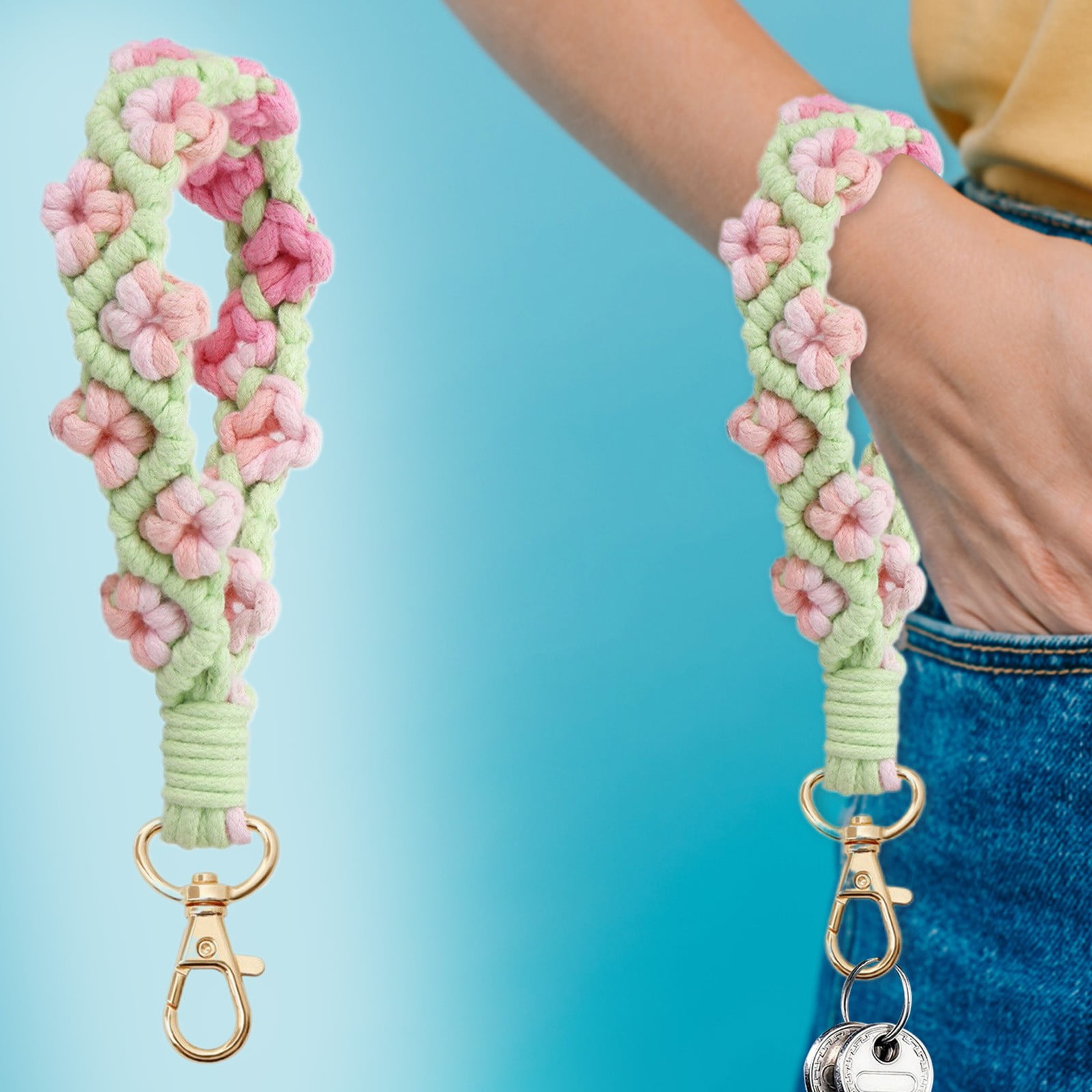 Clearance! Gradient Rose Wrist Strap Fashion Hand Woven Key Chain ...