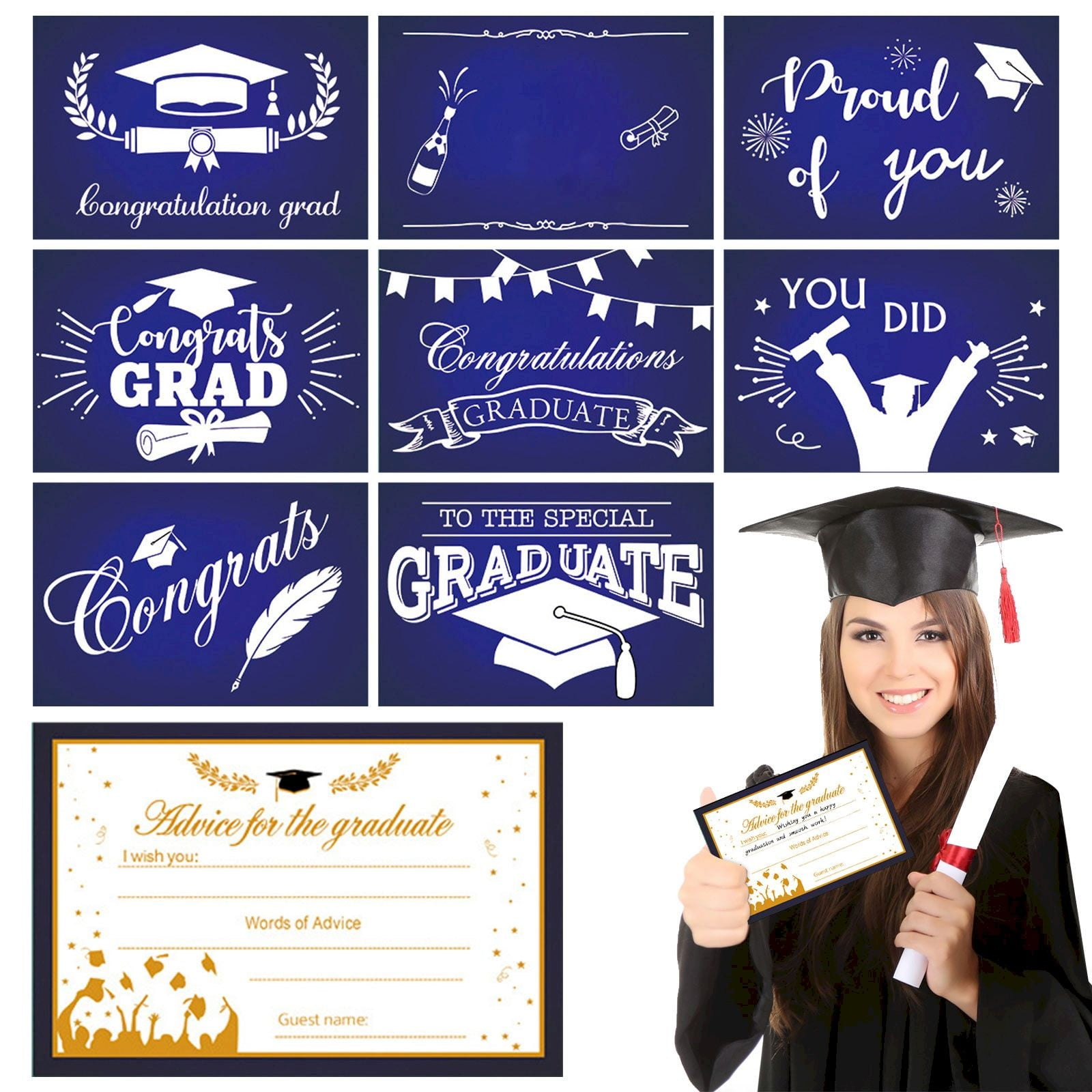 Clearance! Graduation Advice Cards 2025 Pack Of 8 | Black and Gold ...