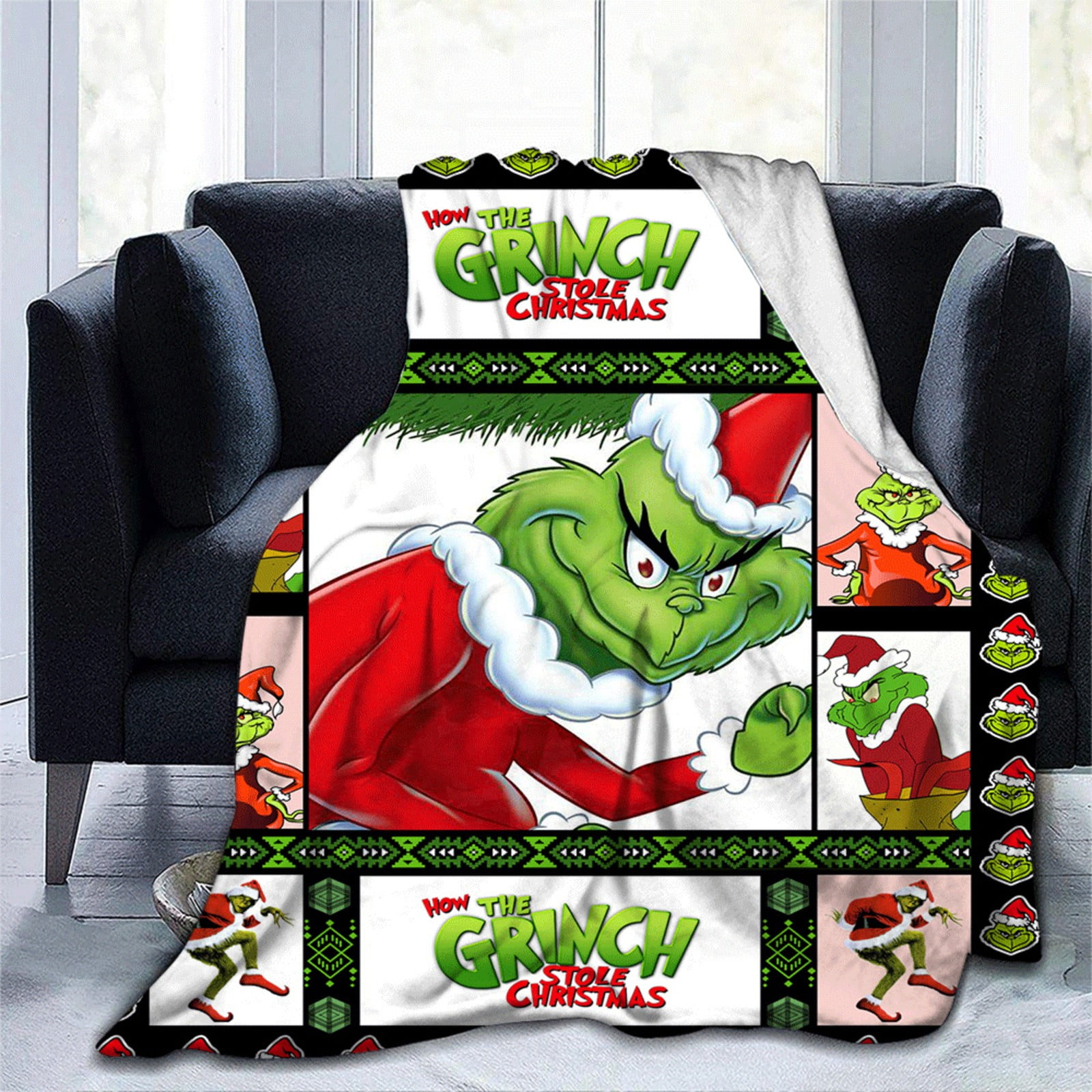Clearance! Grinch Christmas Decorations Throw Blanket Flannel Digital ...