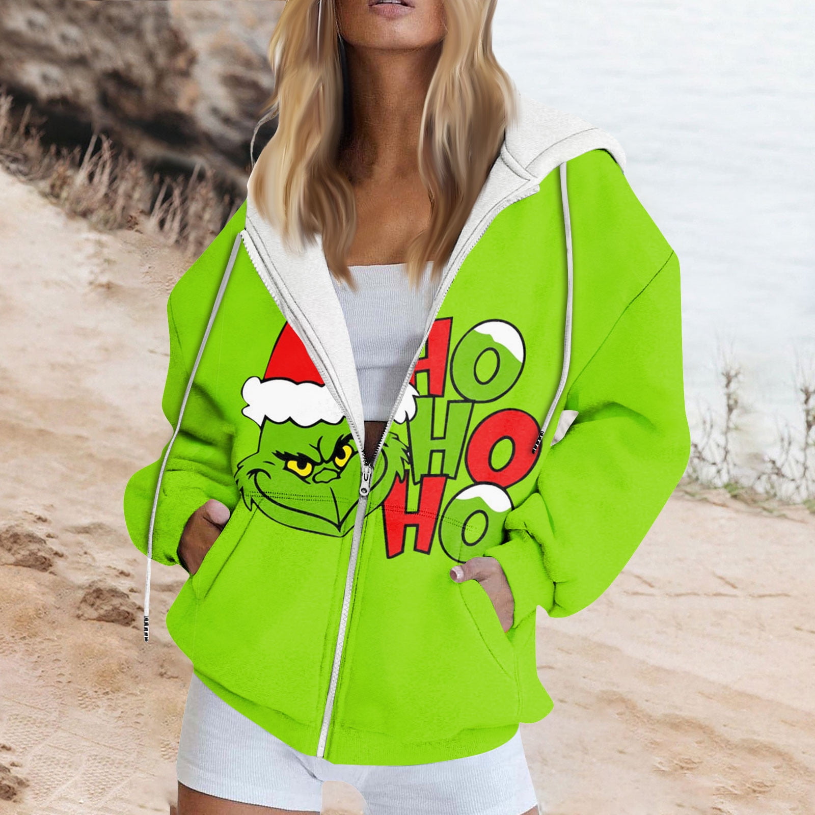 Clearance Grinch Greenchgotyou Grinch Christmas Hoodie Zipper Coat Womens Grinchs