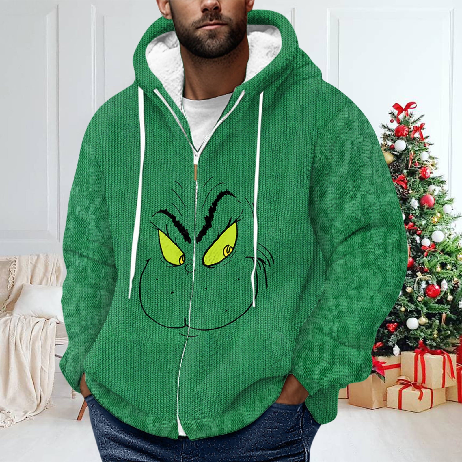 Clearance Grinch Hoodie丨Men'S Winter Zipper Hooded Fleece SweatGrinch ...