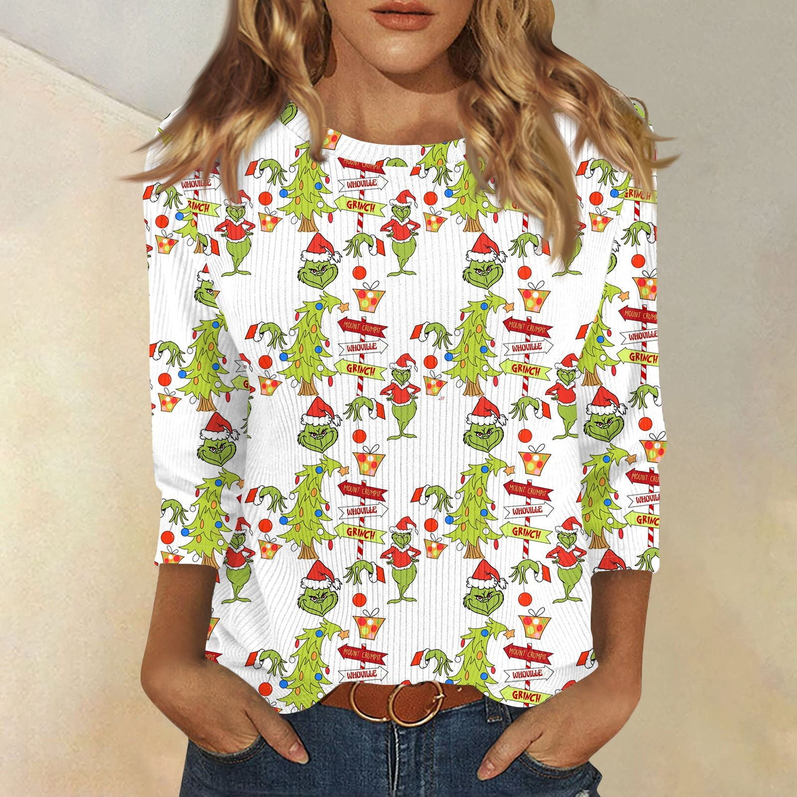Clearance Grinch Sweatshirt丨3/4 Sleeve Shirts For Women Cute Grinch ...