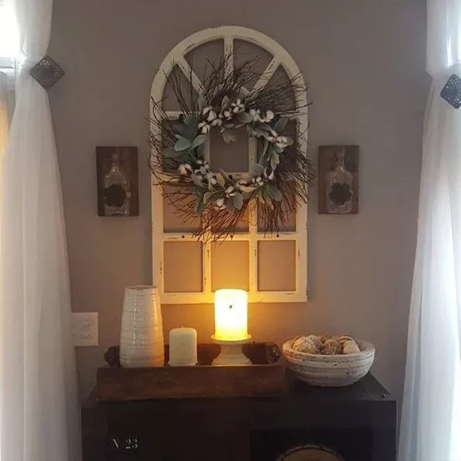 Clearance! Guopo Wreath Farmhouse Window Frame Wall Decor Rustic Wooden ...
