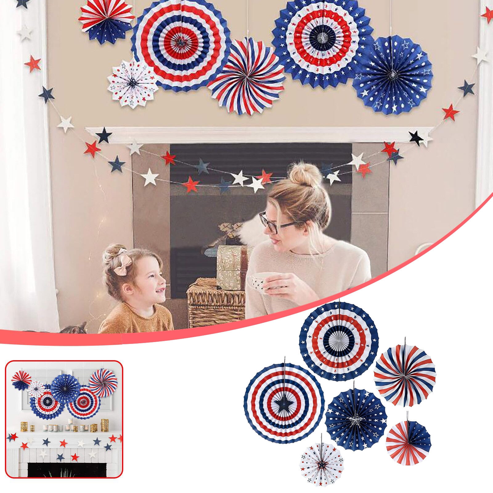 Guozer 6Pcs Paper Fan for Patriotic Decorations, 4th of July Ornaments ...