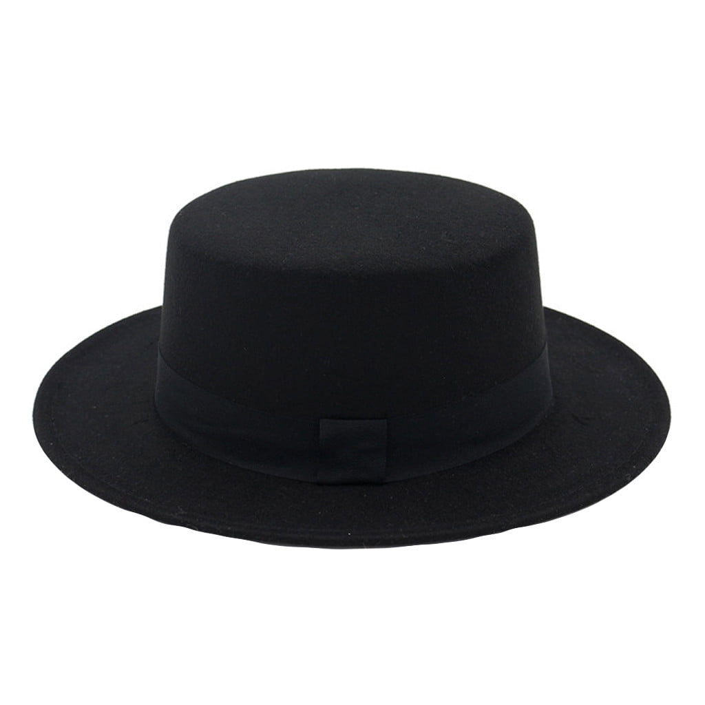 HCURIBAD Top Hats for Women, Womens Wide Brim Wool Flat Top Fedora Hat ...