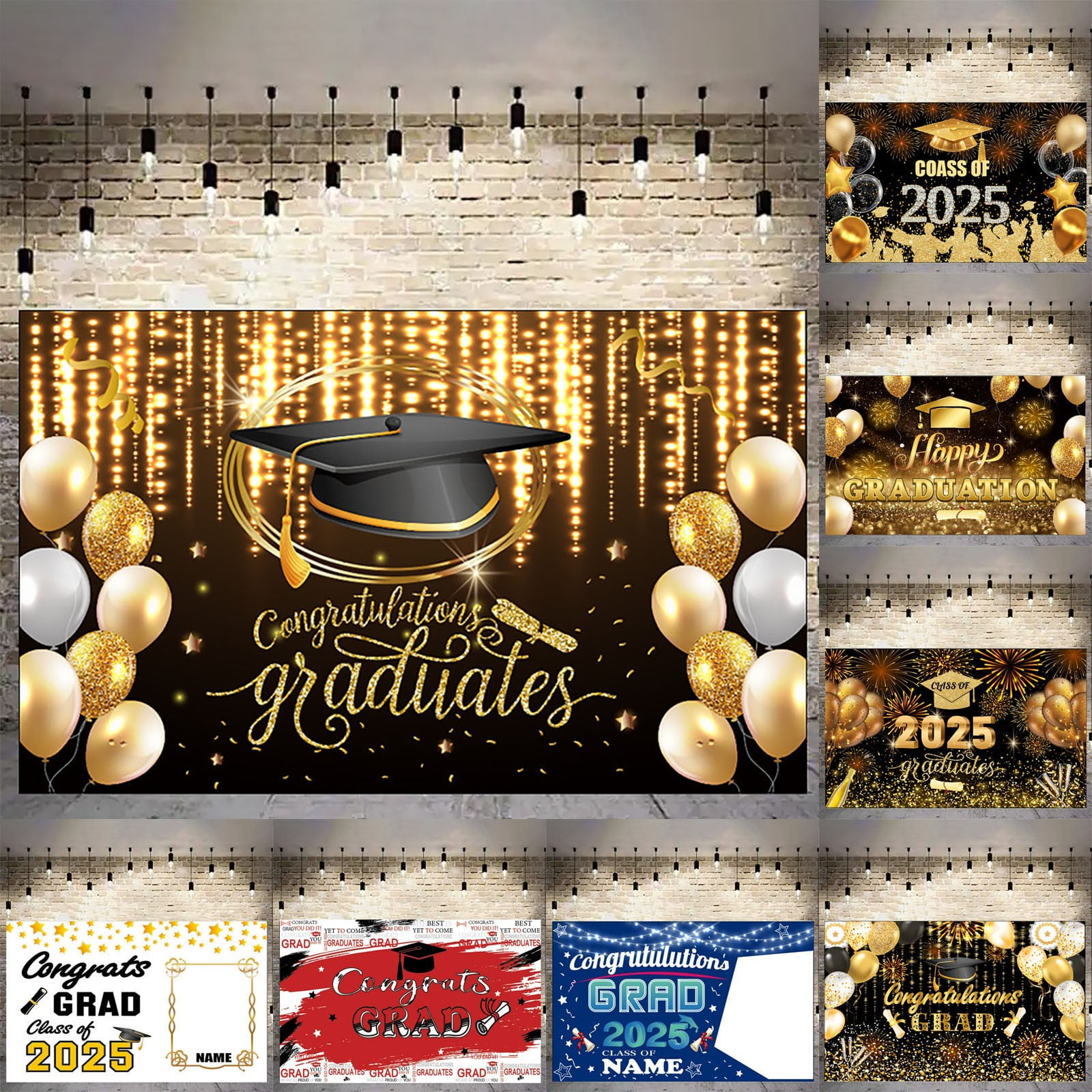 Clearance! Haidf Class of 2025 Graduation Backdrop, Black and Gold ...