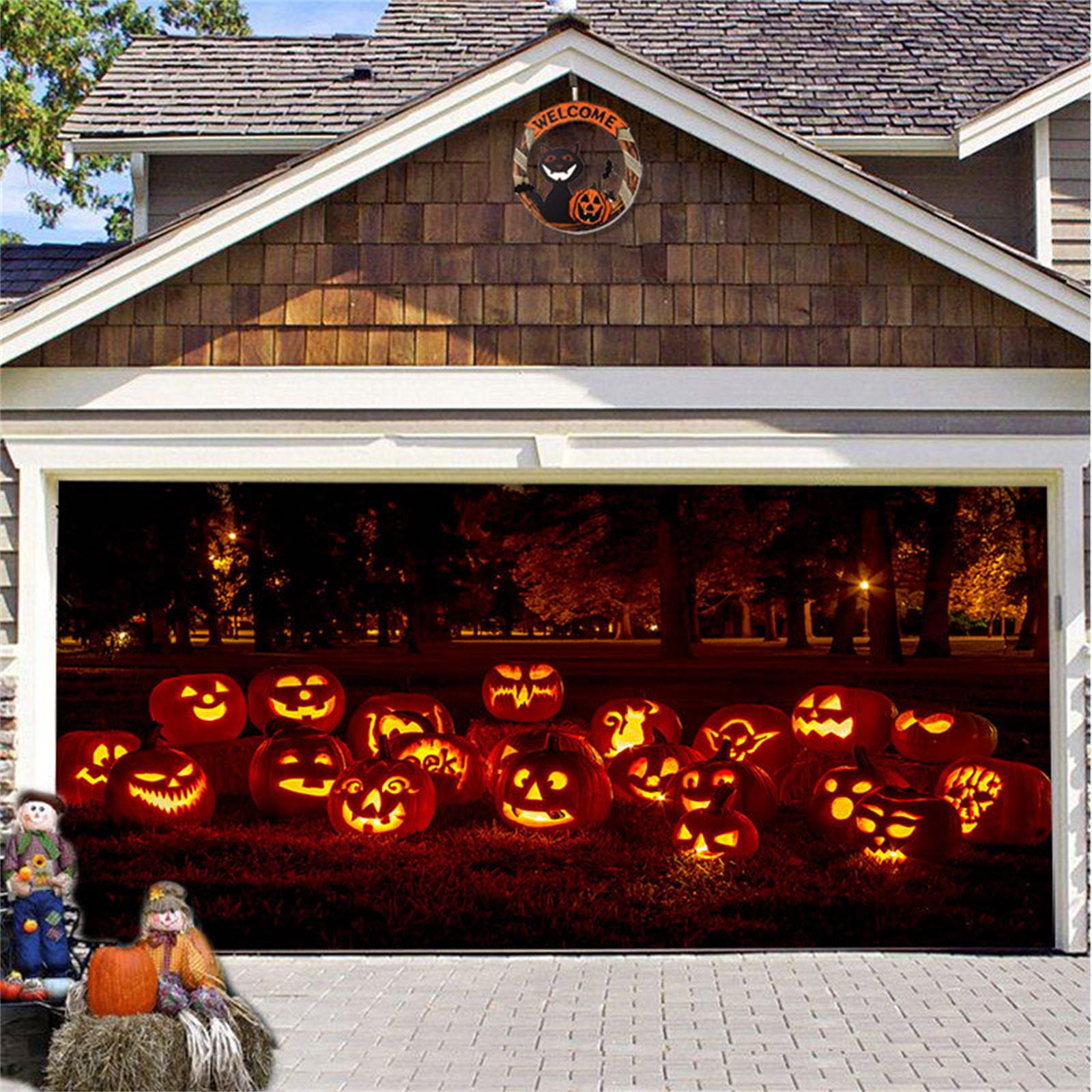 Clearance Halloween Garage Door Decorations Banner 7 X 16 Ft Movie ...