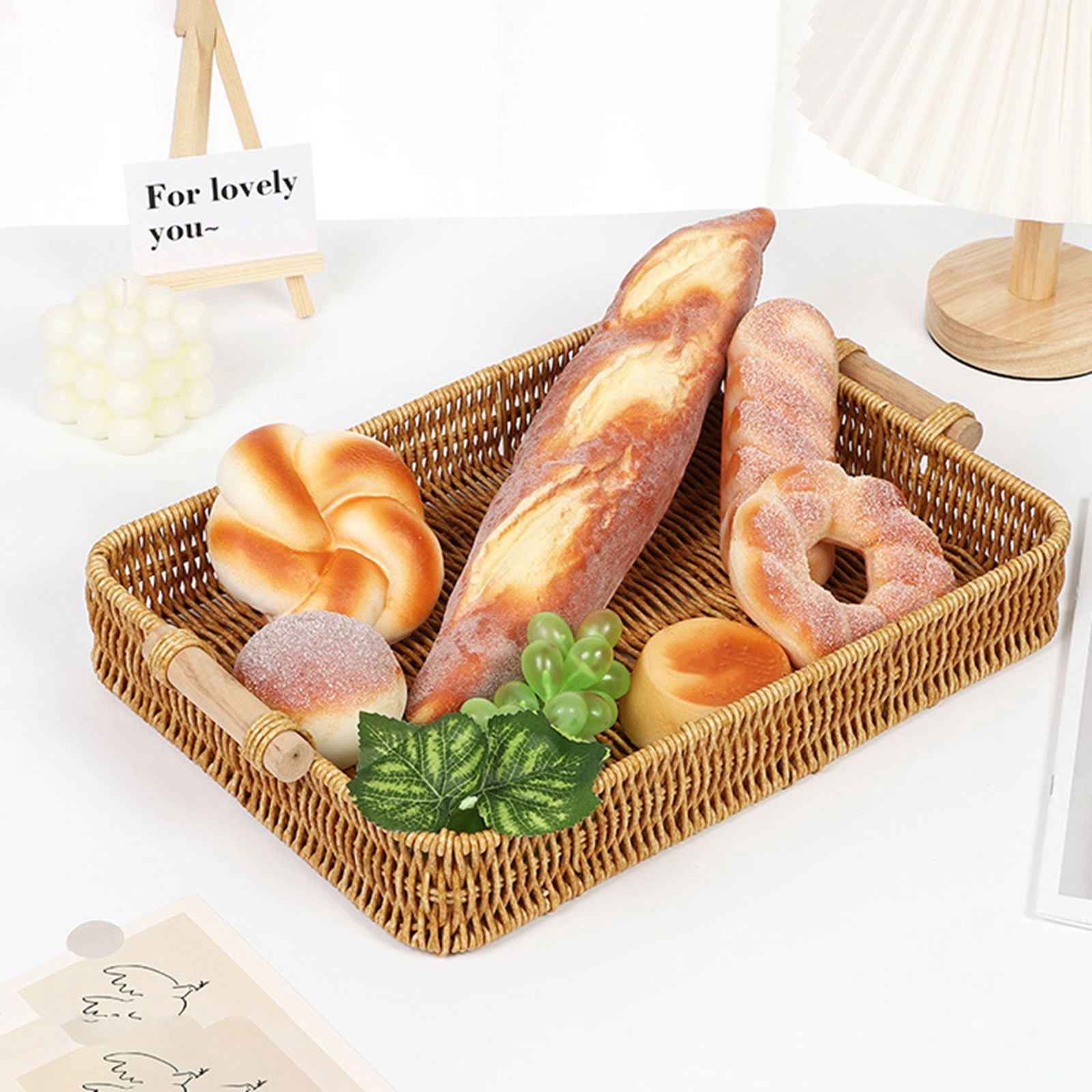 Clearance! Handmade Bread Basket With Handles,Round Woven Rattan Bread Baskets Platters Serving ...