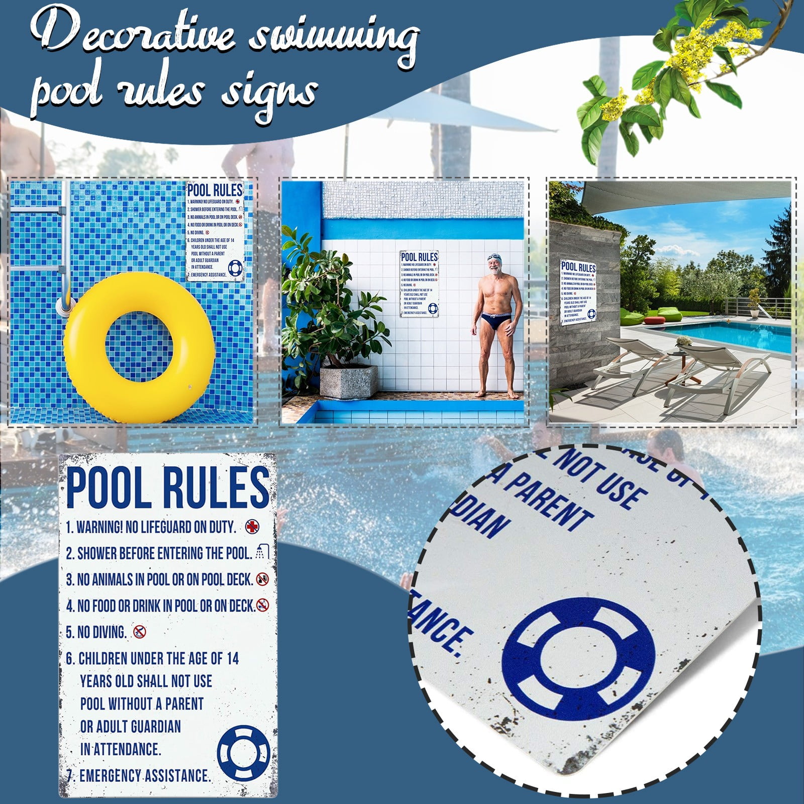 Clearance Hangs under $10 Decorative Swimming Pool Rules Signs, Indoor/Outdoor Aluminum Metals ...