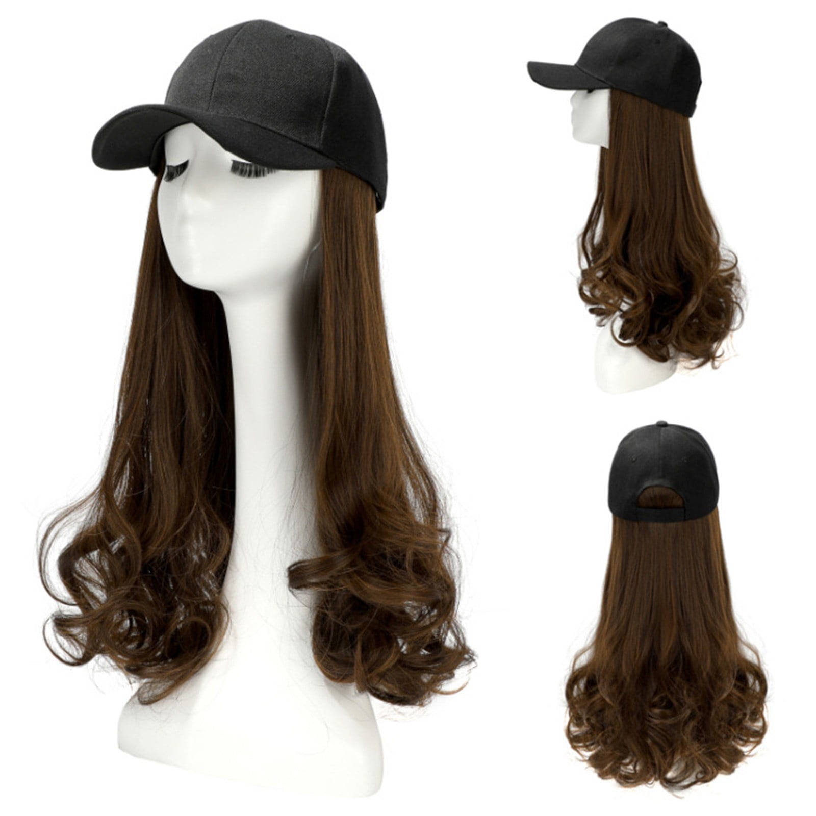 Hats for Women Baseball Cap with Hair Extensions Synthetic Hair Wig ...