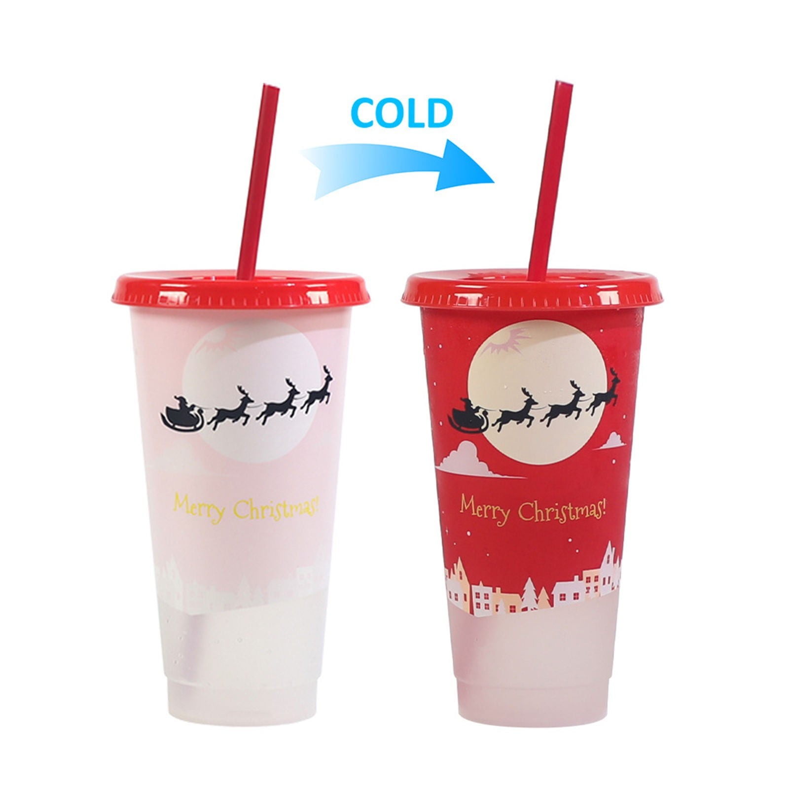 Clearance Hcnuuo Christmas Color Changing Cup PP Coffee Plastic Single ...