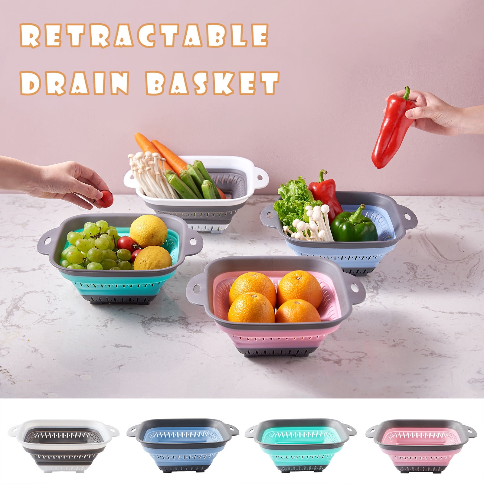 Clearance Hcnuuo Foldable with Strainer Colander Plastic Storage ...