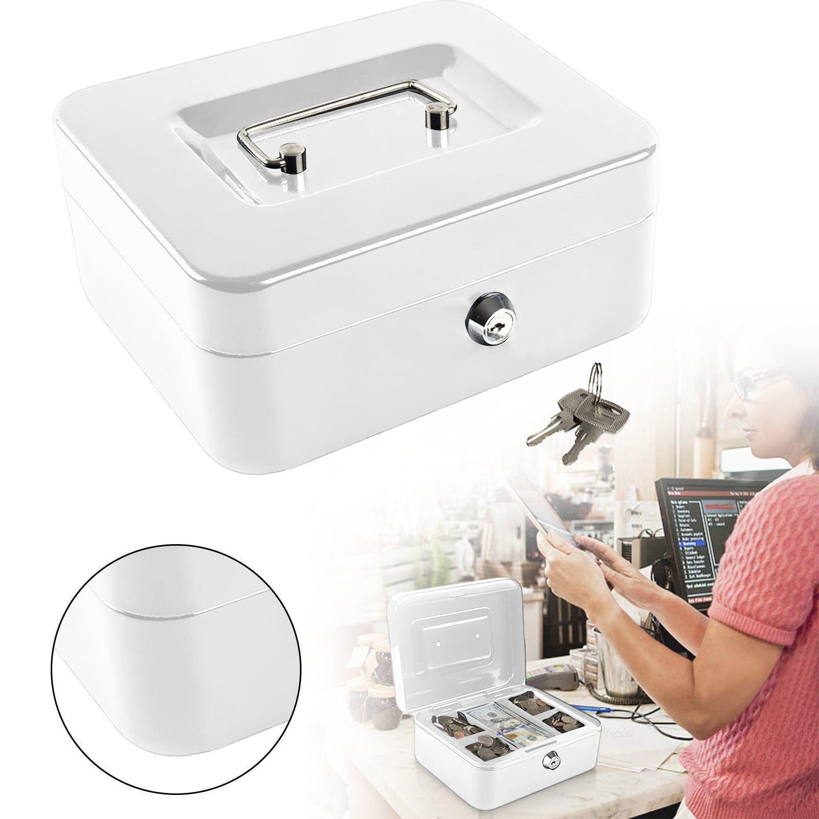 Hewann Metal Storage Box Metal Lock Box with Removable Tray - Secure ...