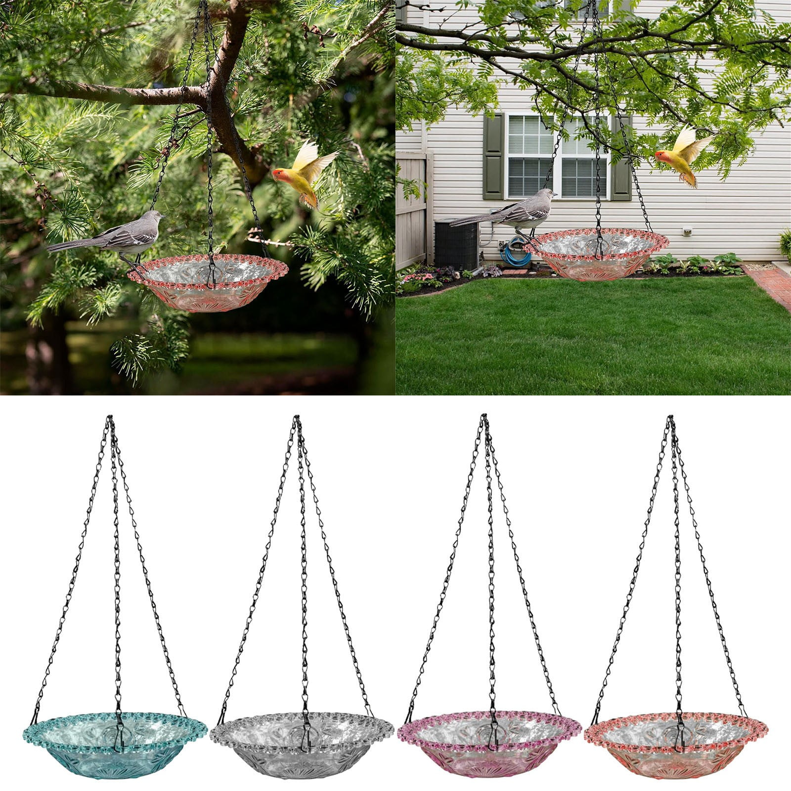 giyblacko Hanging Bird Bath and Feeder Combo, Plastic Tray with Chains ...
