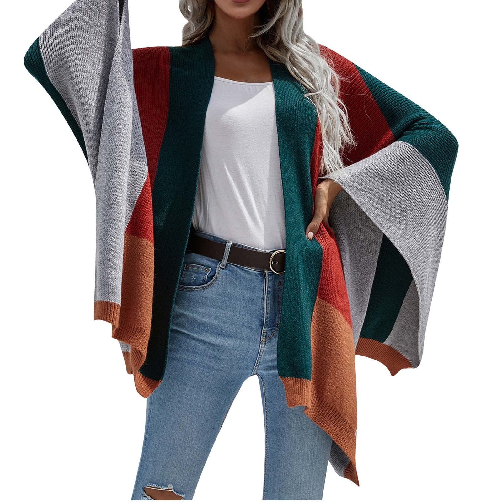 Clearance Hfyihgf Women's Shawl Wrap Poncho Ruana Cape Cardigan Sweater ...