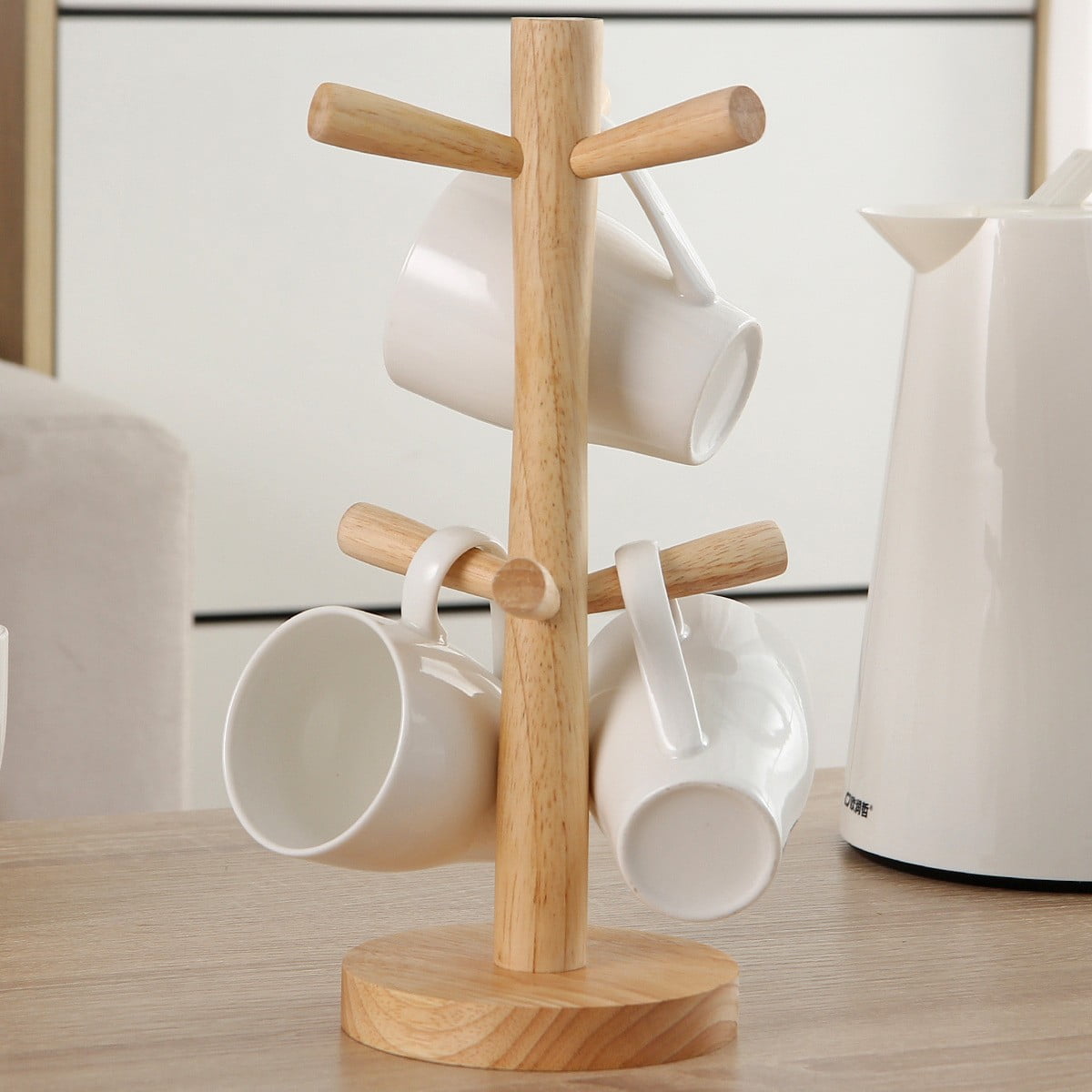 Clearance! Hilingoto Rack, with 6 Wooden Tree Tea Rack Hooks Coffee Mug ...