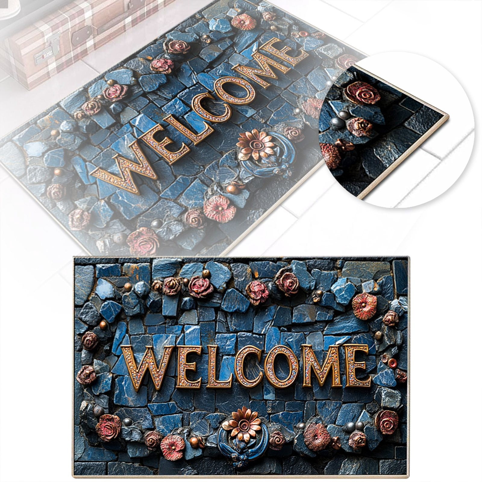 Clearance! Home Decor 3D Floral Print Doormat Set Modern Bath Rug and ...