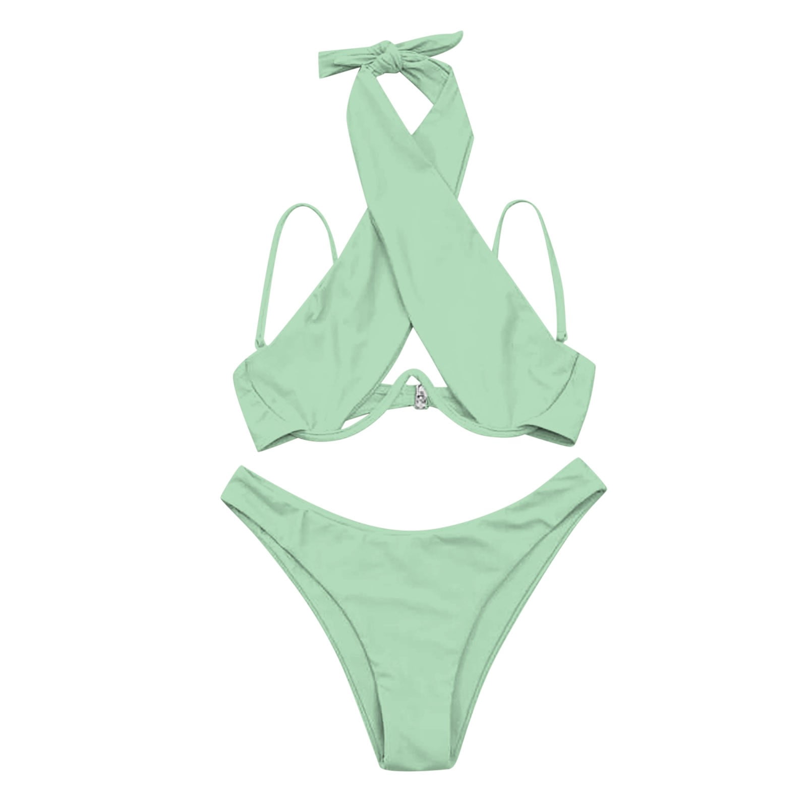 Clearance! Hontri Bikini Sets for Women Gathering Neck Gathering Steel ...