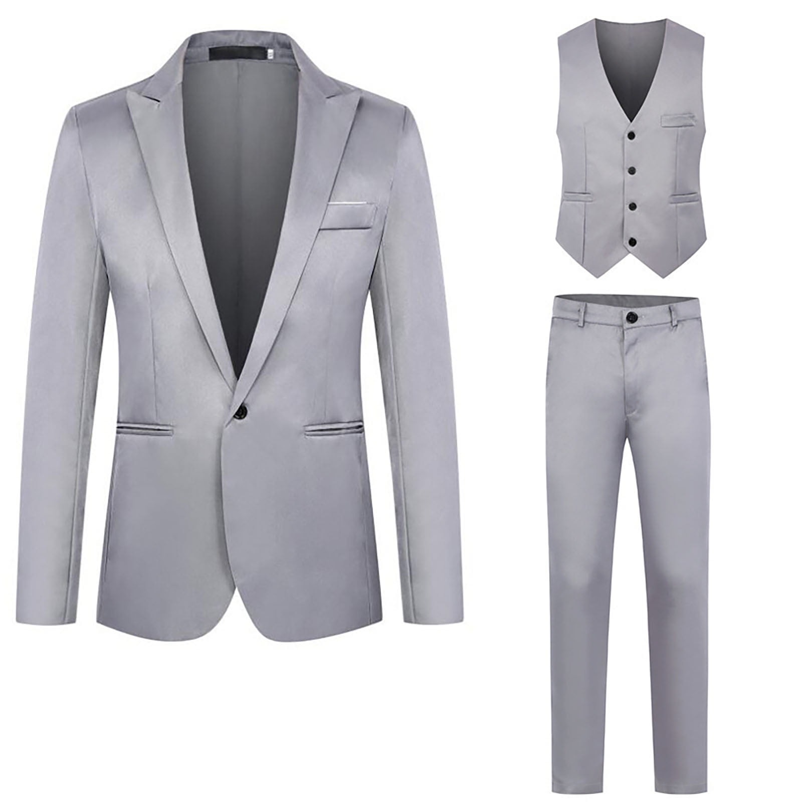 Clearance! Hontri Men's Classic Solid Color Three-Piece Suit Gray M ...