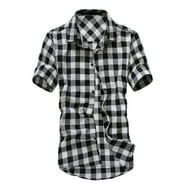 Men's Classic Short Sleeve Button-Up Shirt: Regular-fit, Casual Plaid, Double Pocket, Collared ...