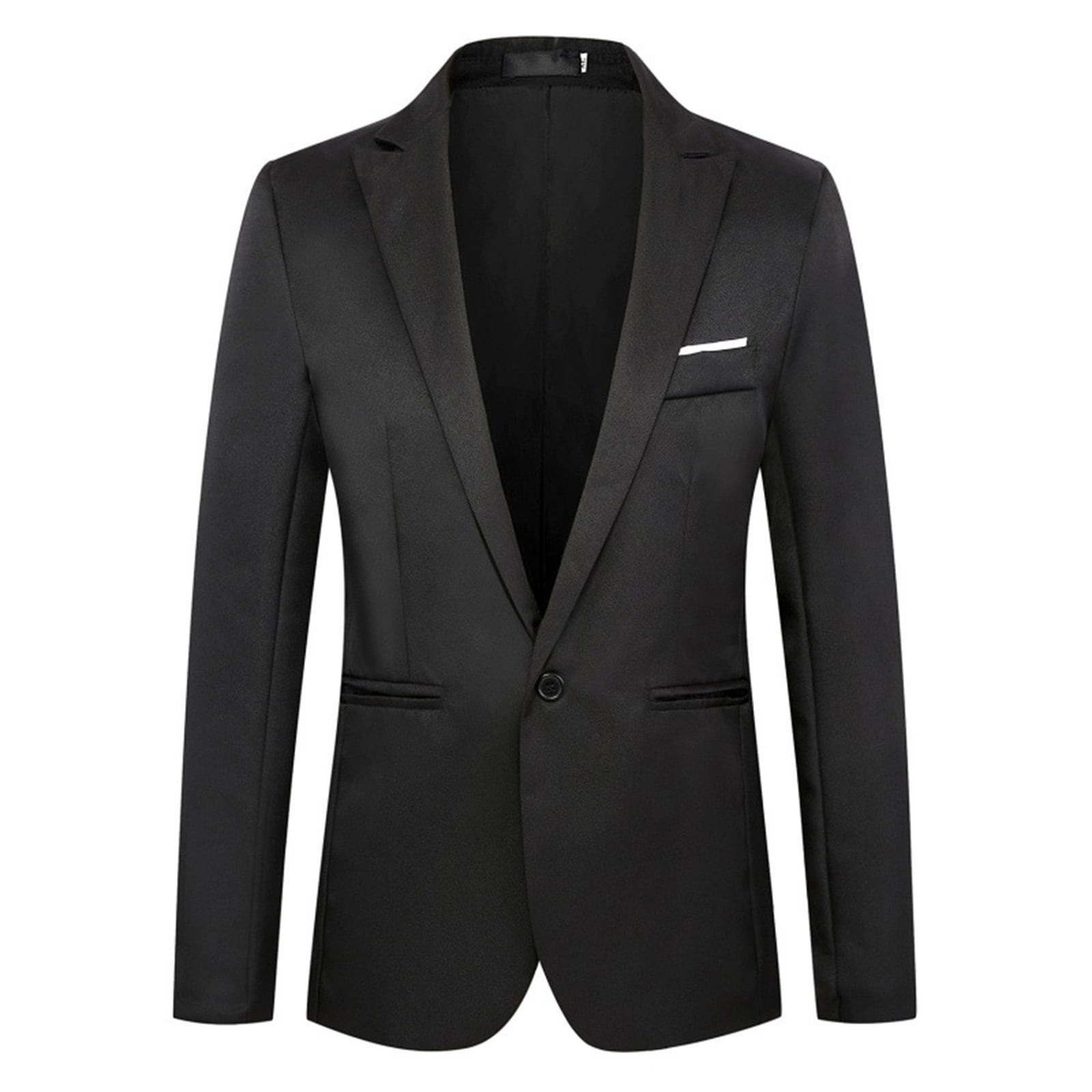 hontri Mens Suit, Slim Fit Tuxedo Blazer, One Button, Solid Black, L ...