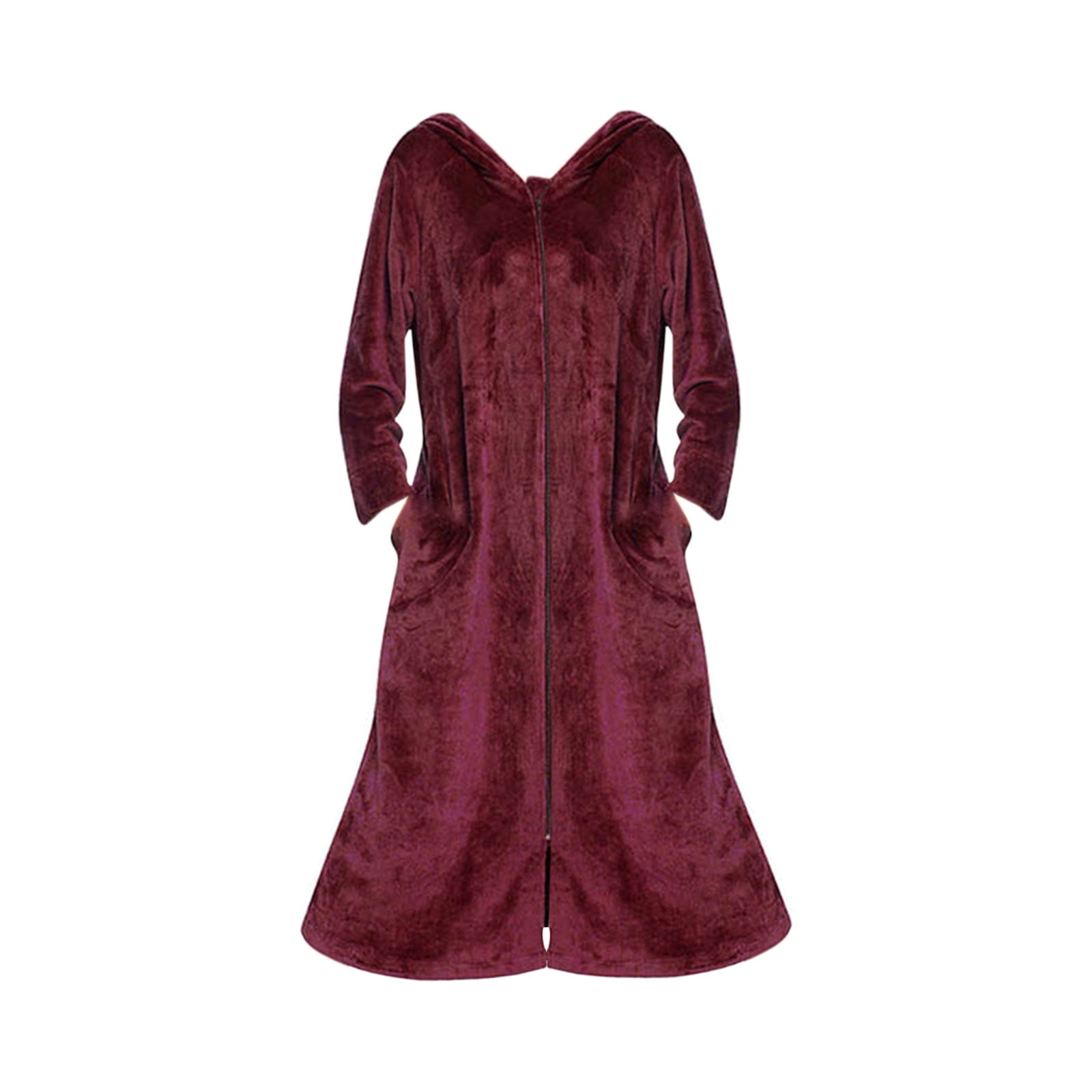 Clearance! Hontri Robes Women's Flannel Robe Zipper Front Robes Full ...