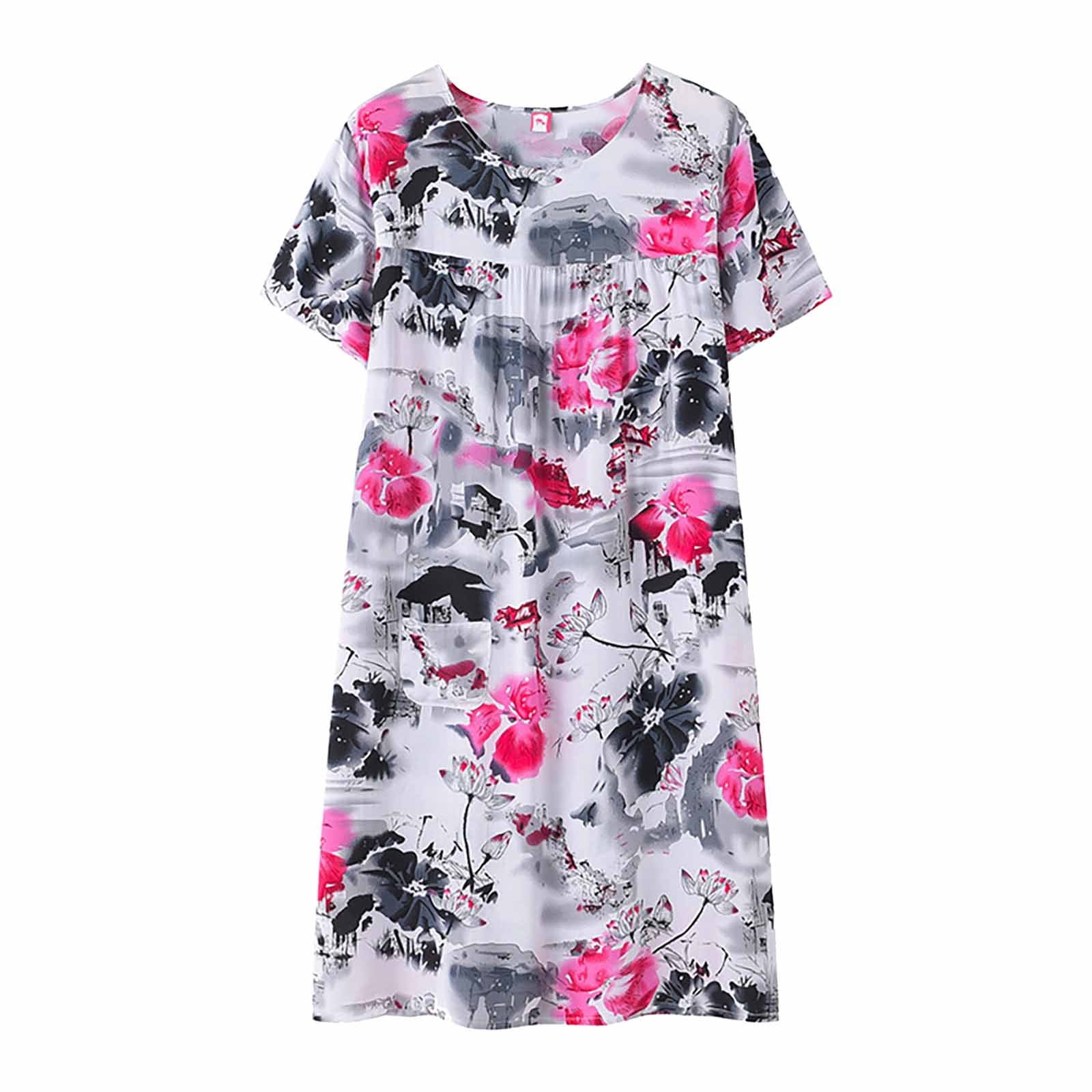 Hontri Summer Cotton Silk Short Sleeved Sleep Dress for Women, Loose ...
