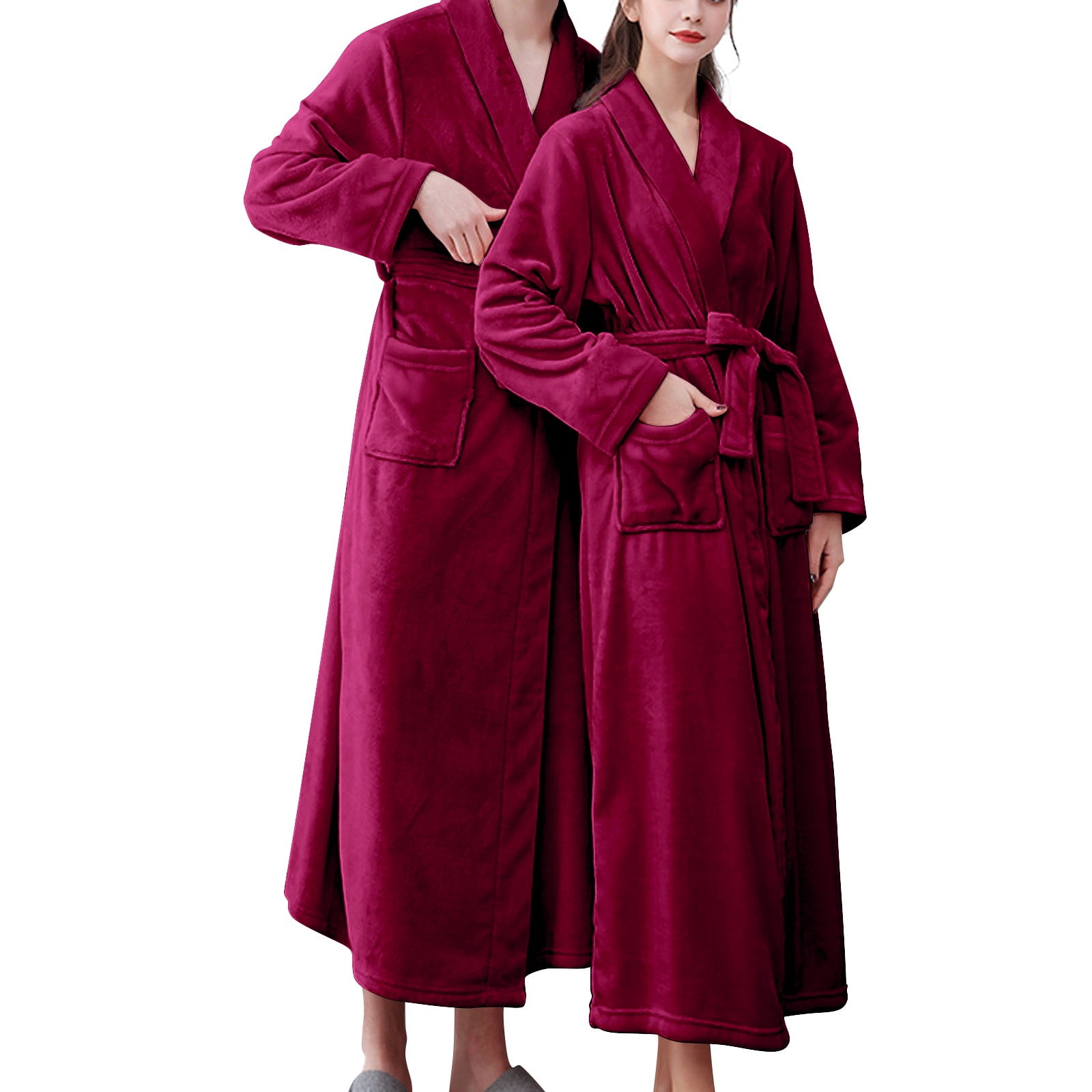Hontri Robes for Women Women's Double Pocket Flannel Bathrobe Soft And ...