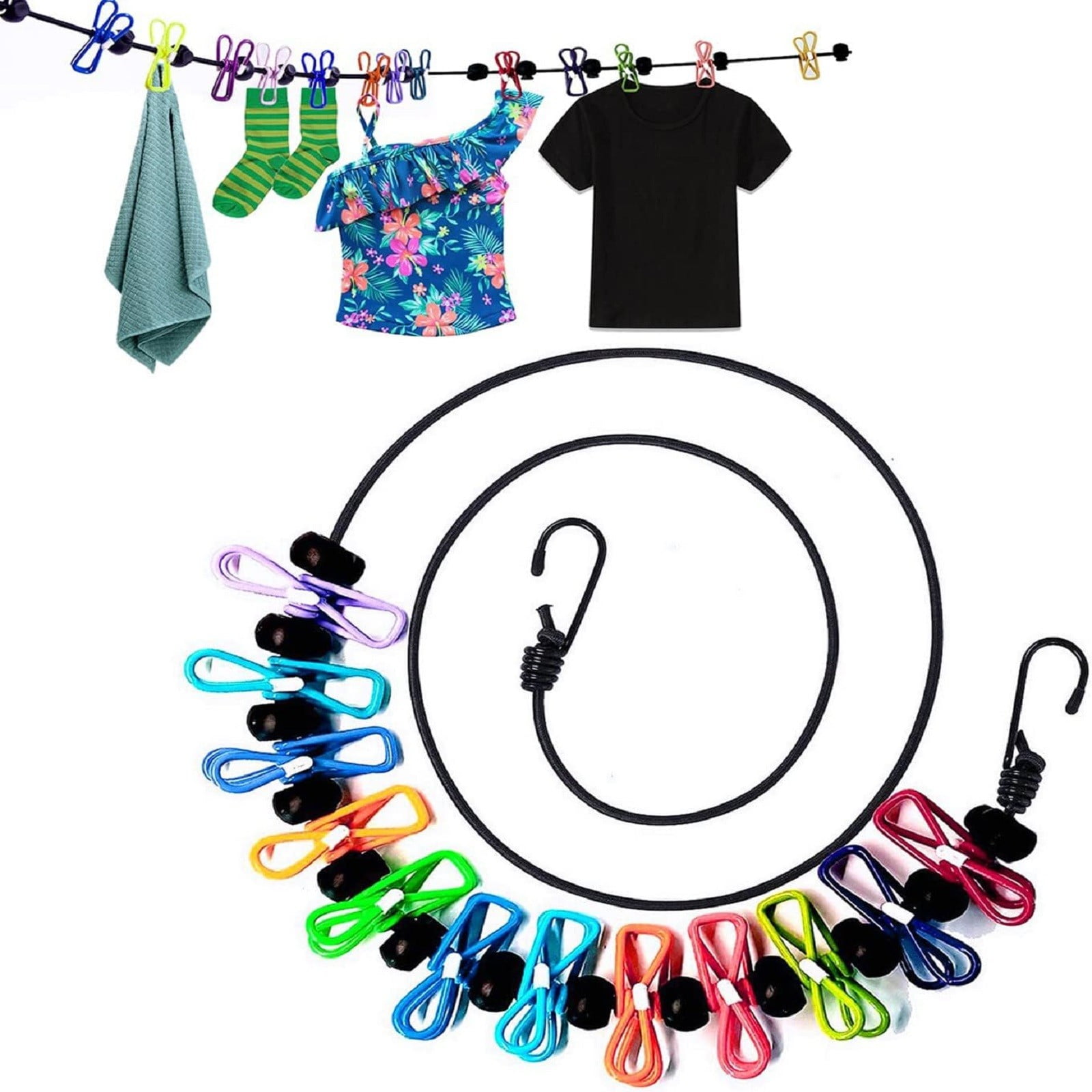 Clearance Hooks under $5,Pack Portable Clothesline With 12 Clothespins ...