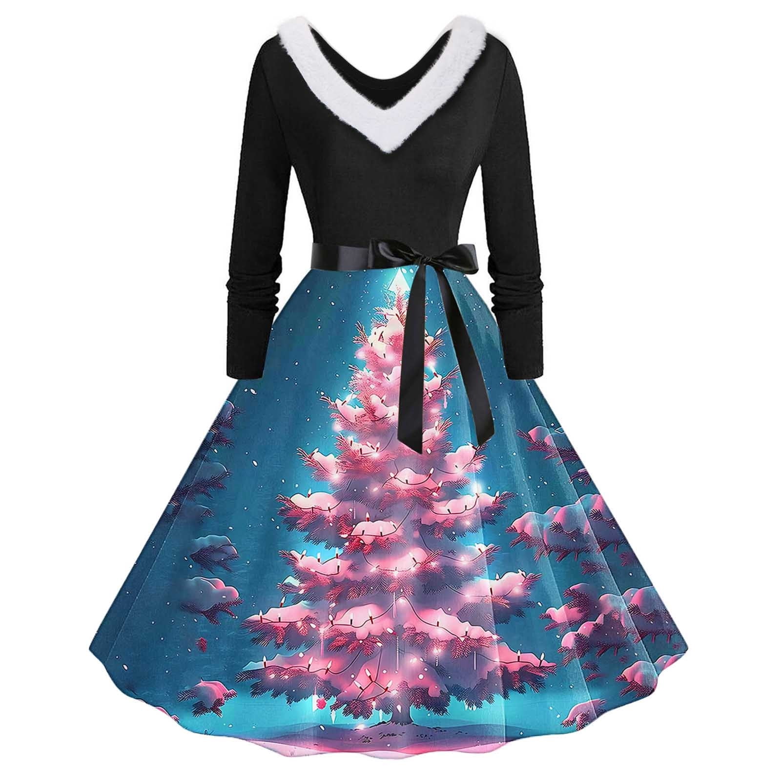Clearance Horkkom Christmas Dresses for Women Vintage 1950s Long Sleeve ...