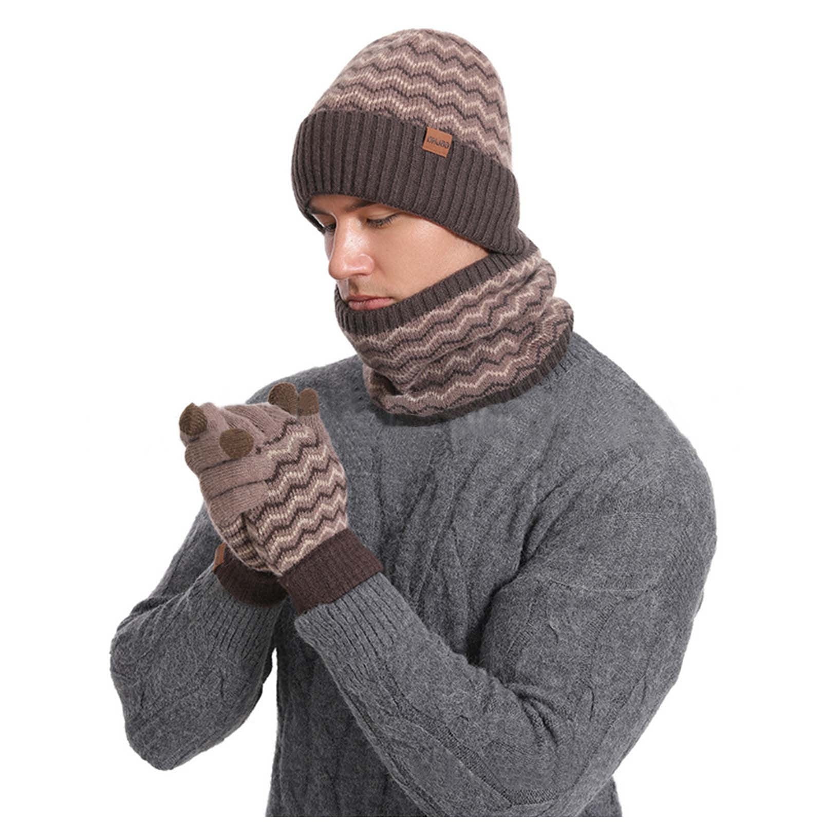 Horkkom Hat Gloves Scarf Set Women Men 3 Pcs Knitted Full Finger Gloves ...