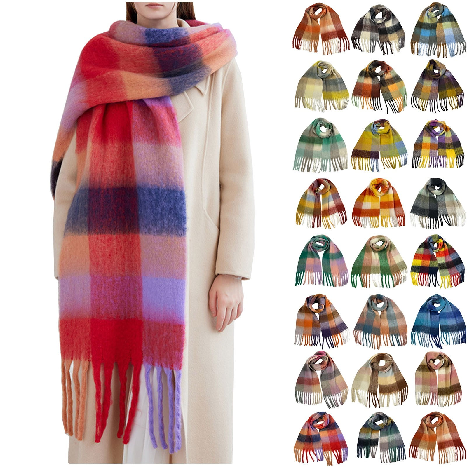 Horkkom Winter Scarf for Women Knitted Warm Long Scarves Soft Striped ...