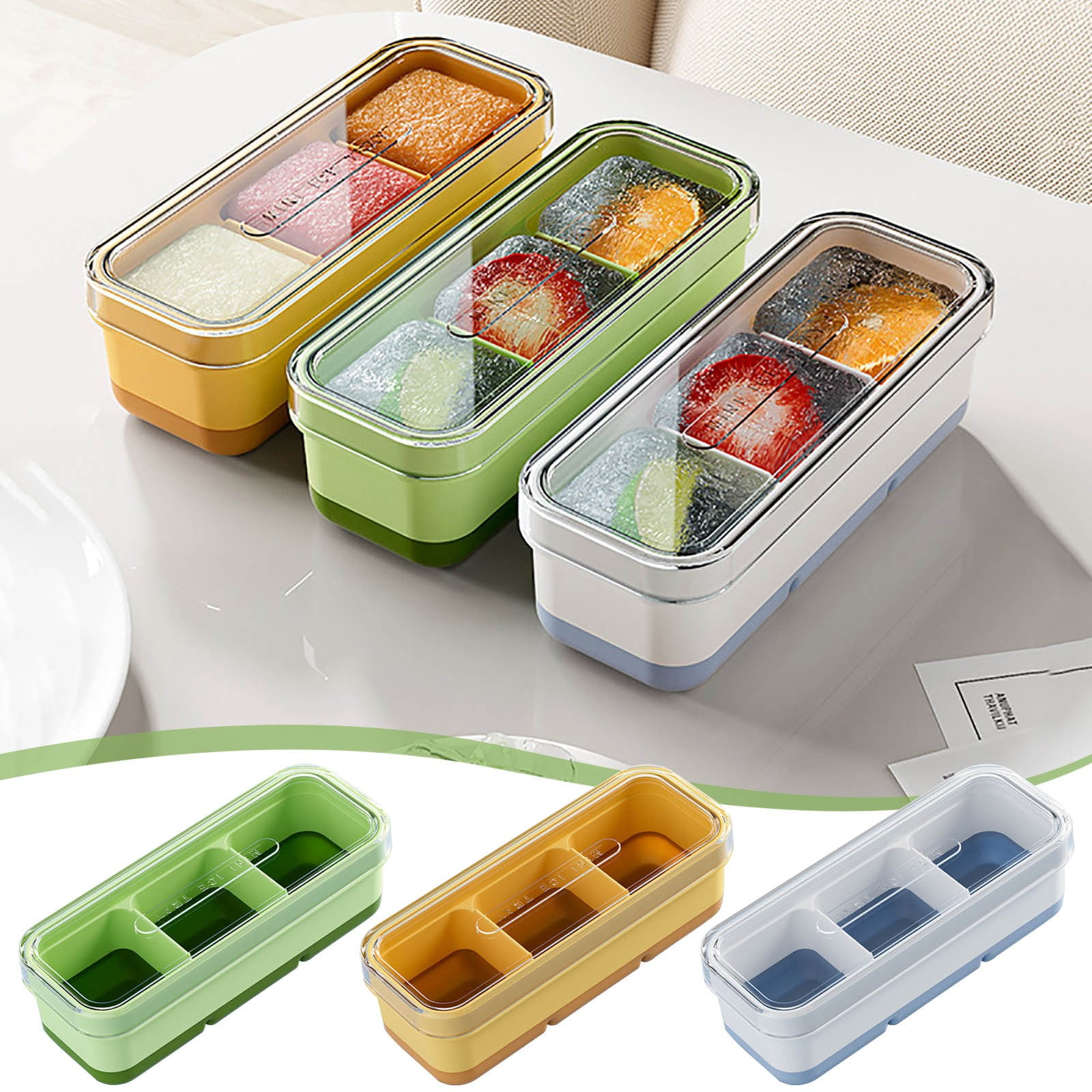 Clearance Ice Lattice Mini Ice Cube Box with Lid, Three Compartment ...
