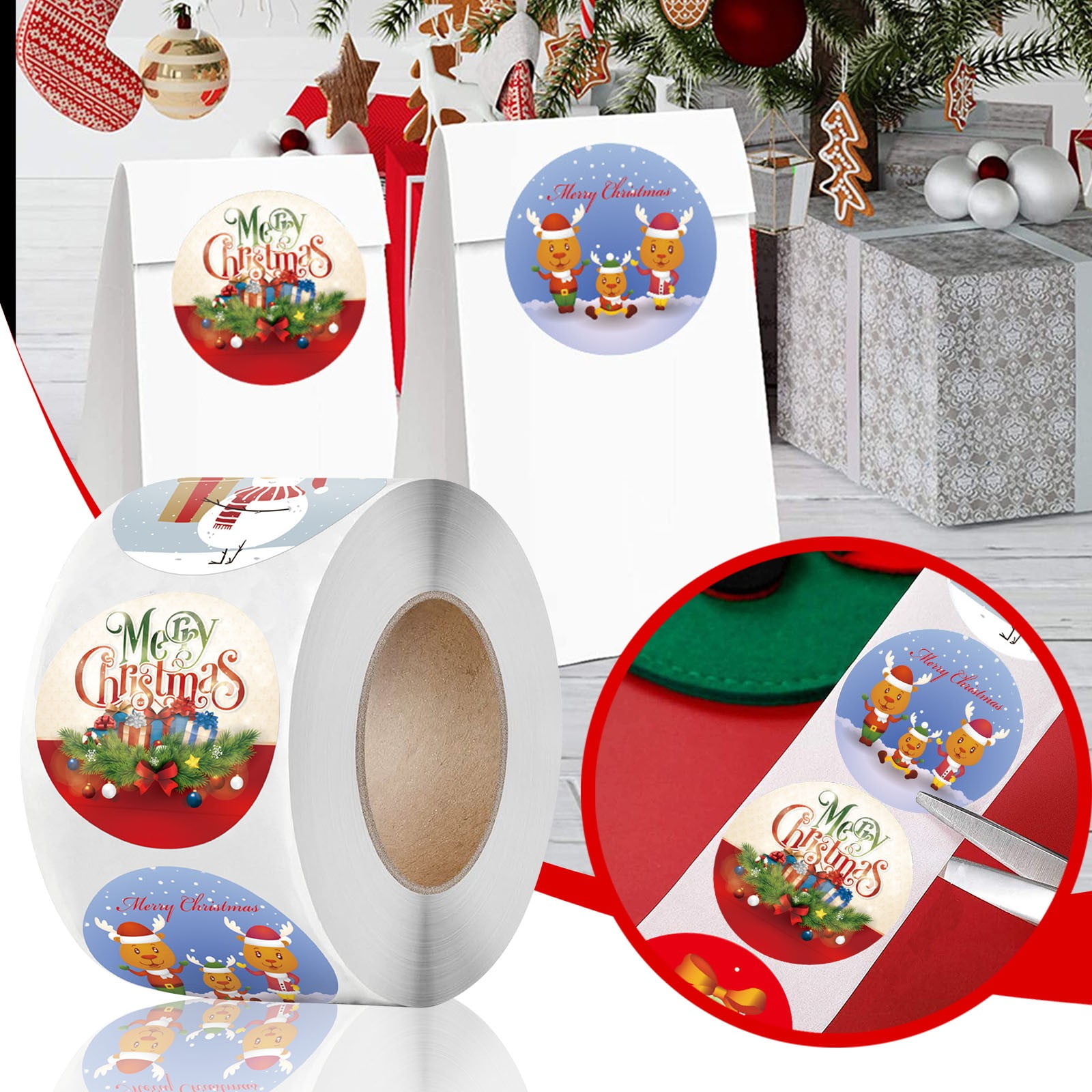 Clearance! Iheaun 1.5 Inch Round Christmas Stickers Roll – 500 Kraft ...