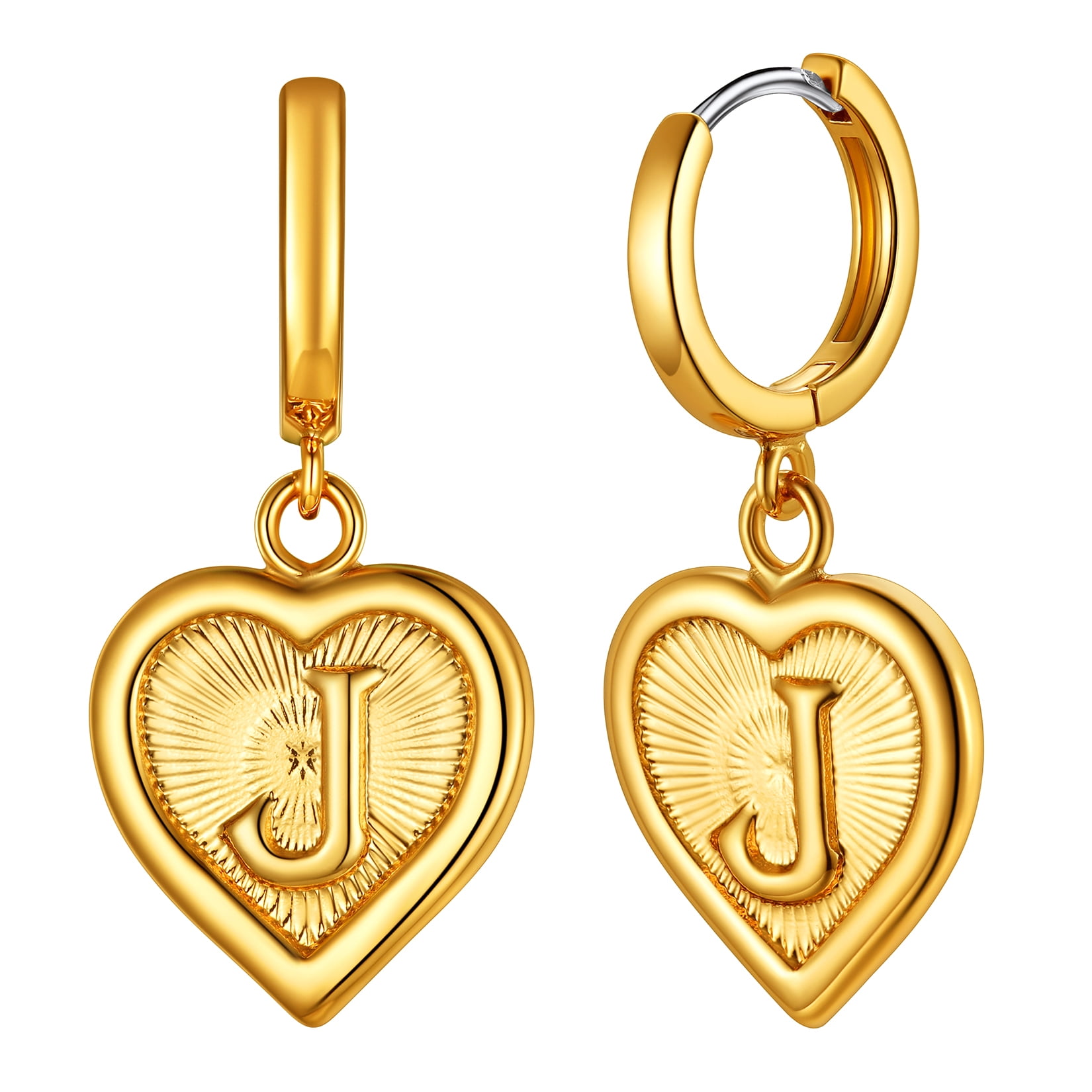 [Clearance] Initial J Hoop Earrings Heart Drop Dangle Alphabet 18K Gold ...