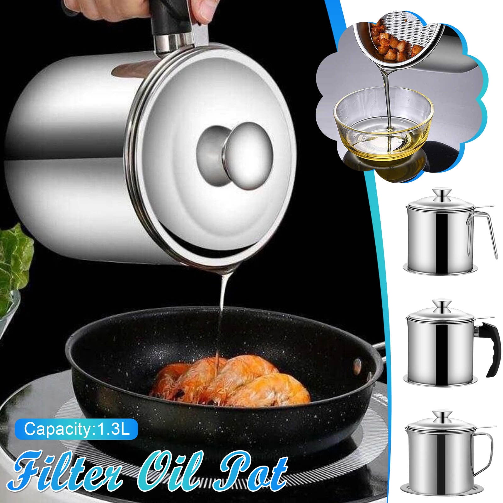 Clearance Items! 1.3L Stainless Steel Oil Pot, Large Capacity Oil ...