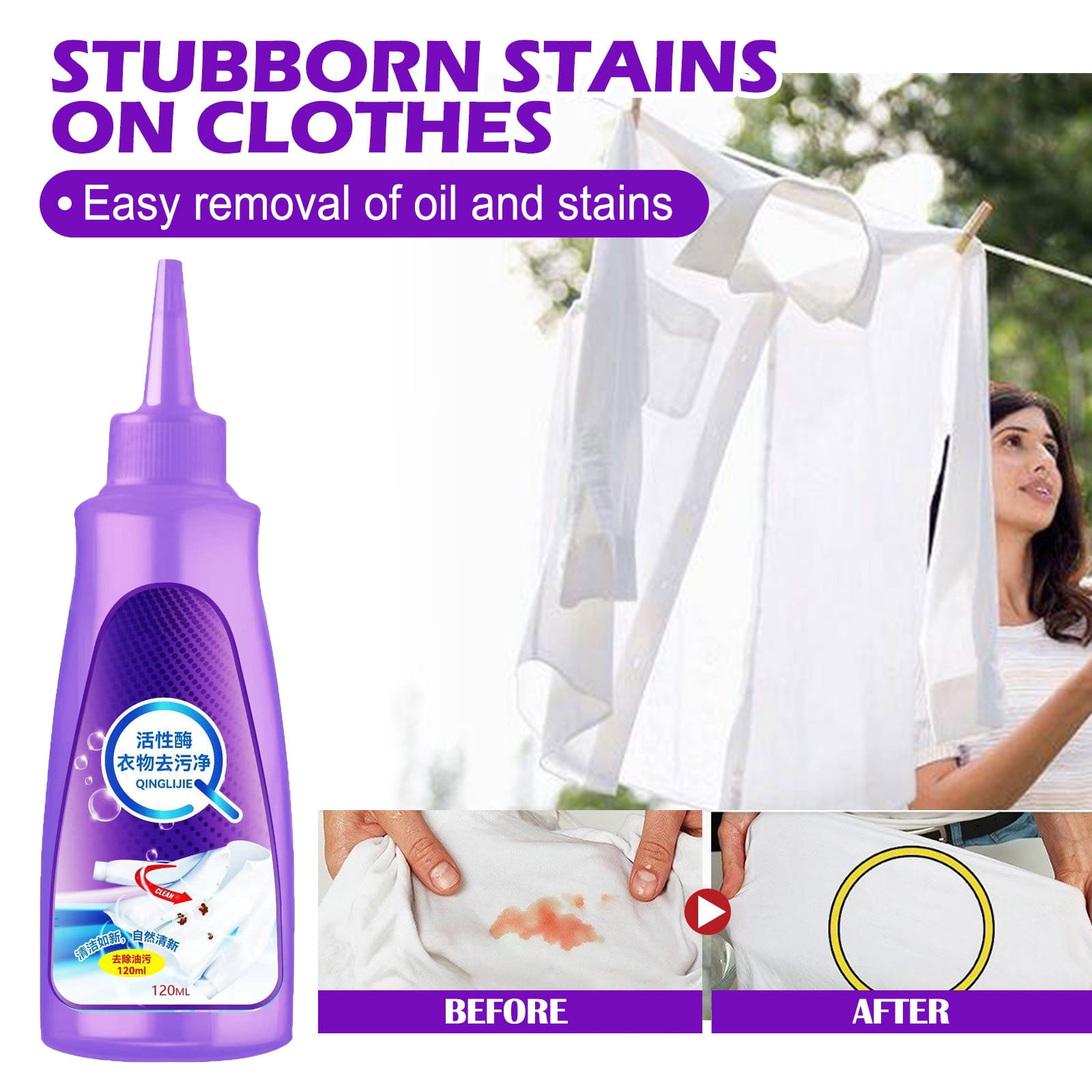 Clearance Items! 2pc Active Enzyme Laundry Detergent, Laundry Stain Remover, 120ml Enzyme ...