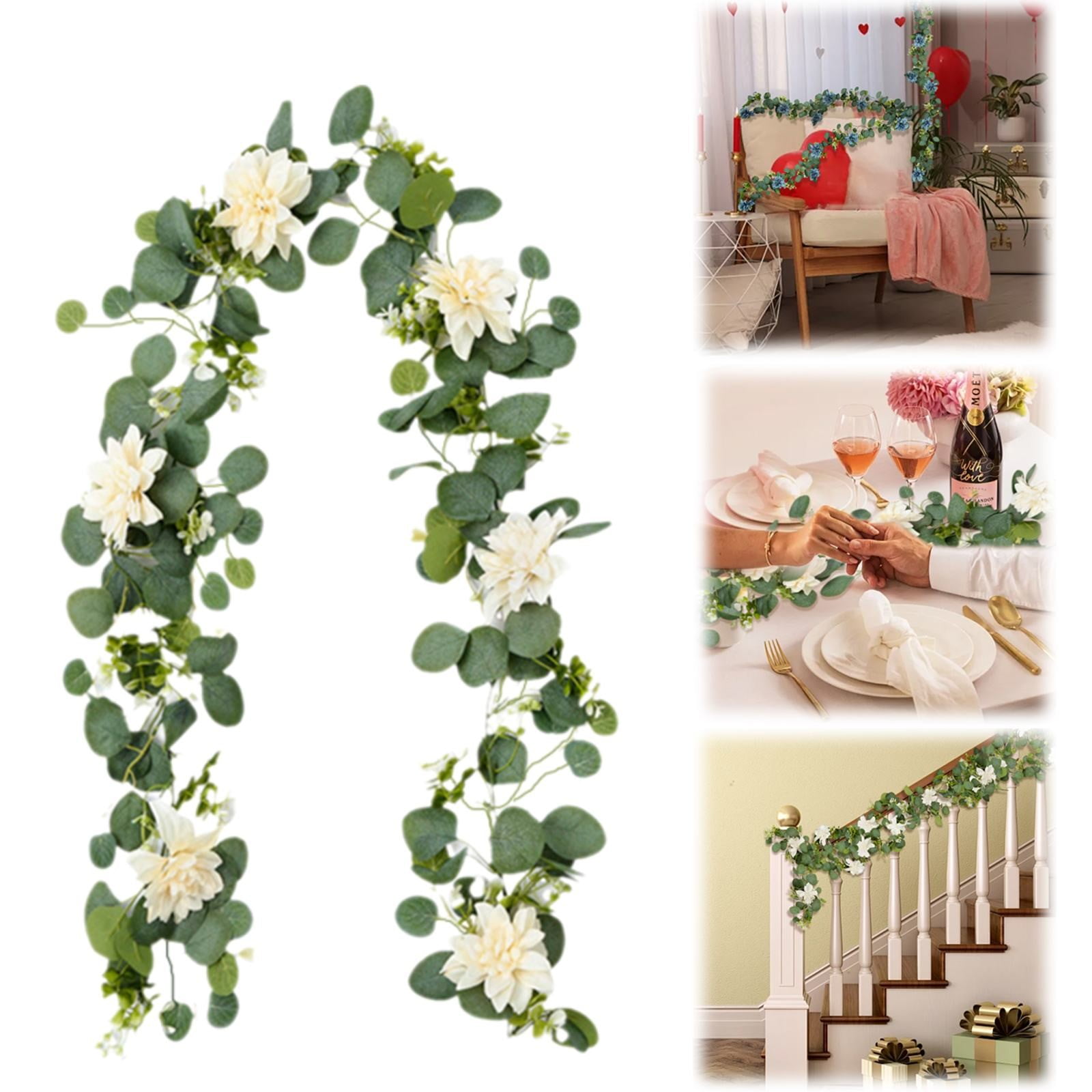 Clearance Items！ 6ft Artificial Garland With White Flowers Faux ...