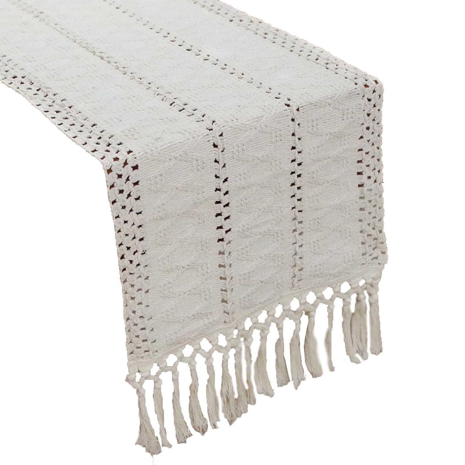 Clearance Items Cotton & Woven Tassel Table Runner, Natural Beige ...