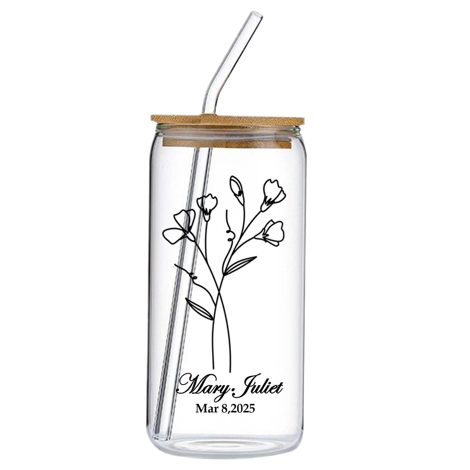 Clearance Items! Custom Glass Cup With Birth Flower Personalized 16 Oz ...