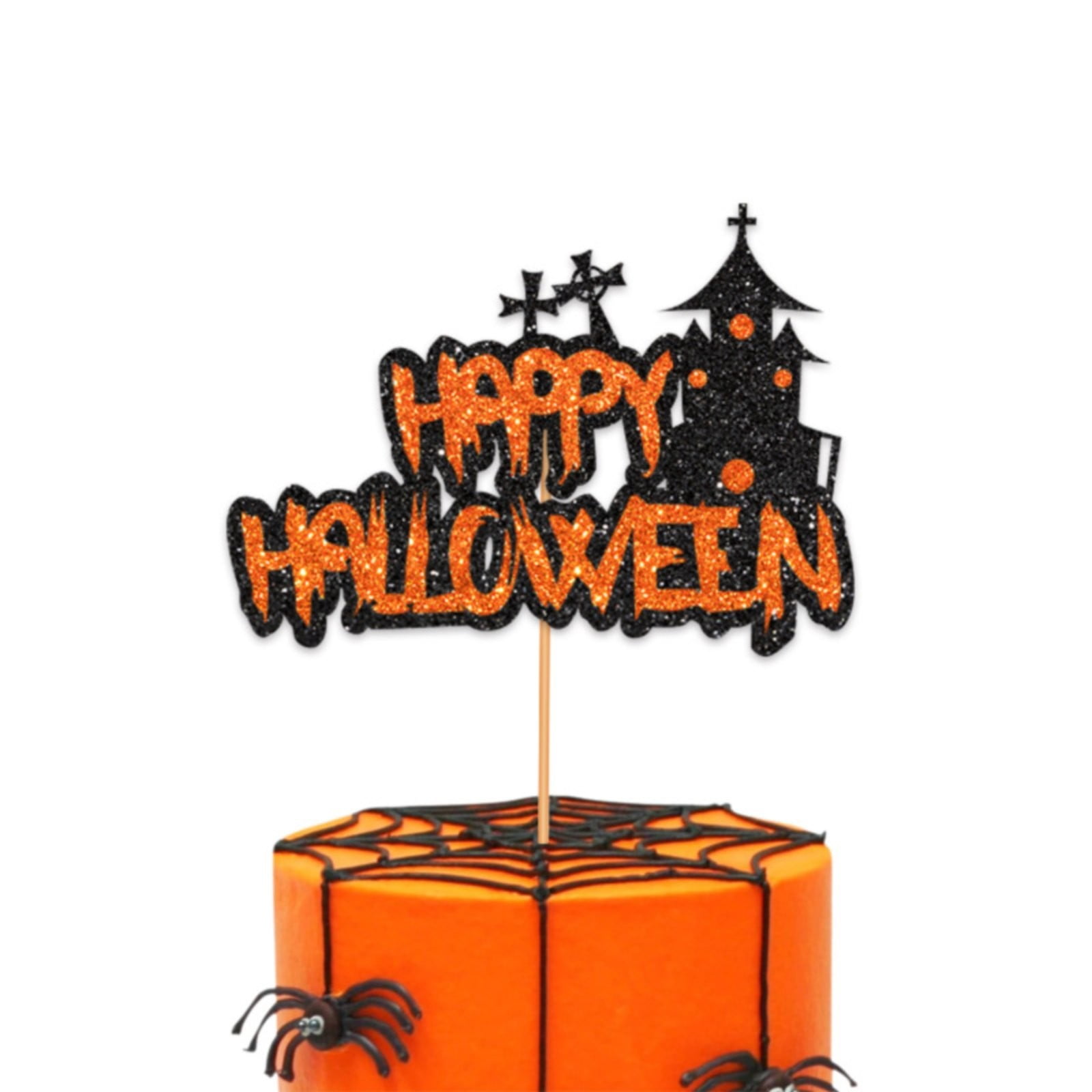 Clearance Items！ Halloween Cake Topper Glitter Orange Happy Halloween ...