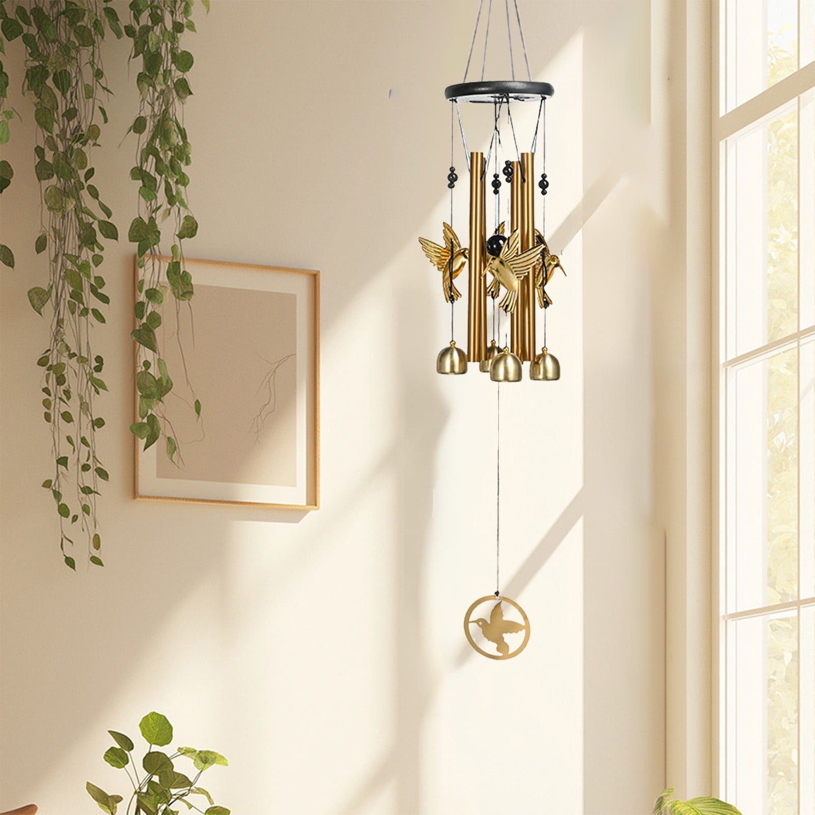 Metal Wind Chime, Golden Flying Birds and Butterflies, Owl Wind Chime ...