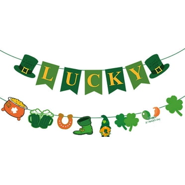 AJKSFHIU Lucky St Patricks Day Banner,Saint Patricks Day Glitter Banner ...