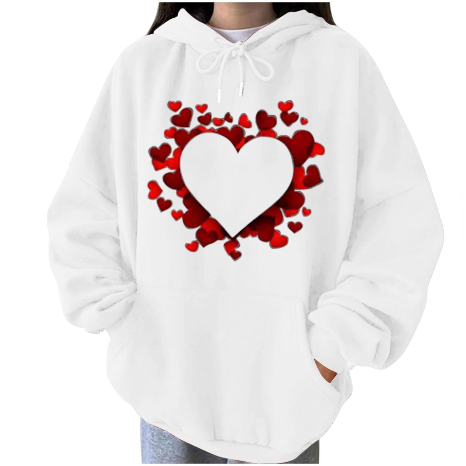Clearance Items Valentine's Day Hoodie Women Valentine's Day Sweatshirt Women Love Heart Grahic ...
