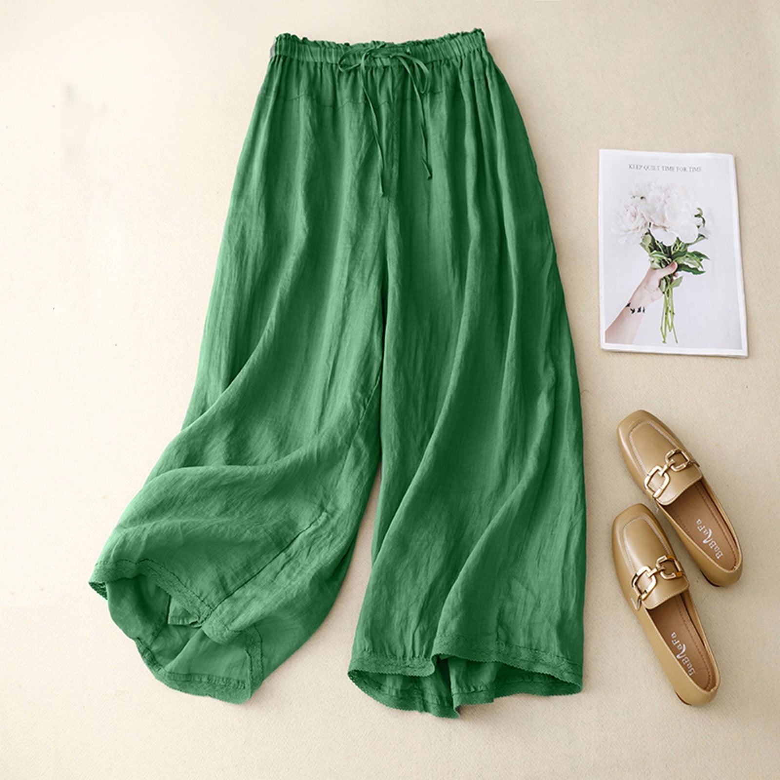 Clearance Items,Women Pants,Women Solid Color and Linen Double Layer ...